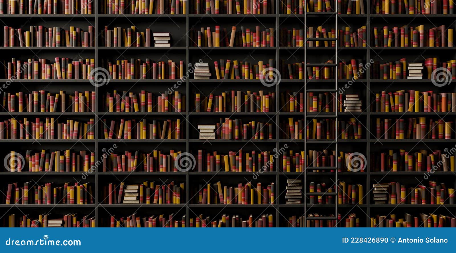 Front View of Elegant Library with Stairs Stock Illustration ...