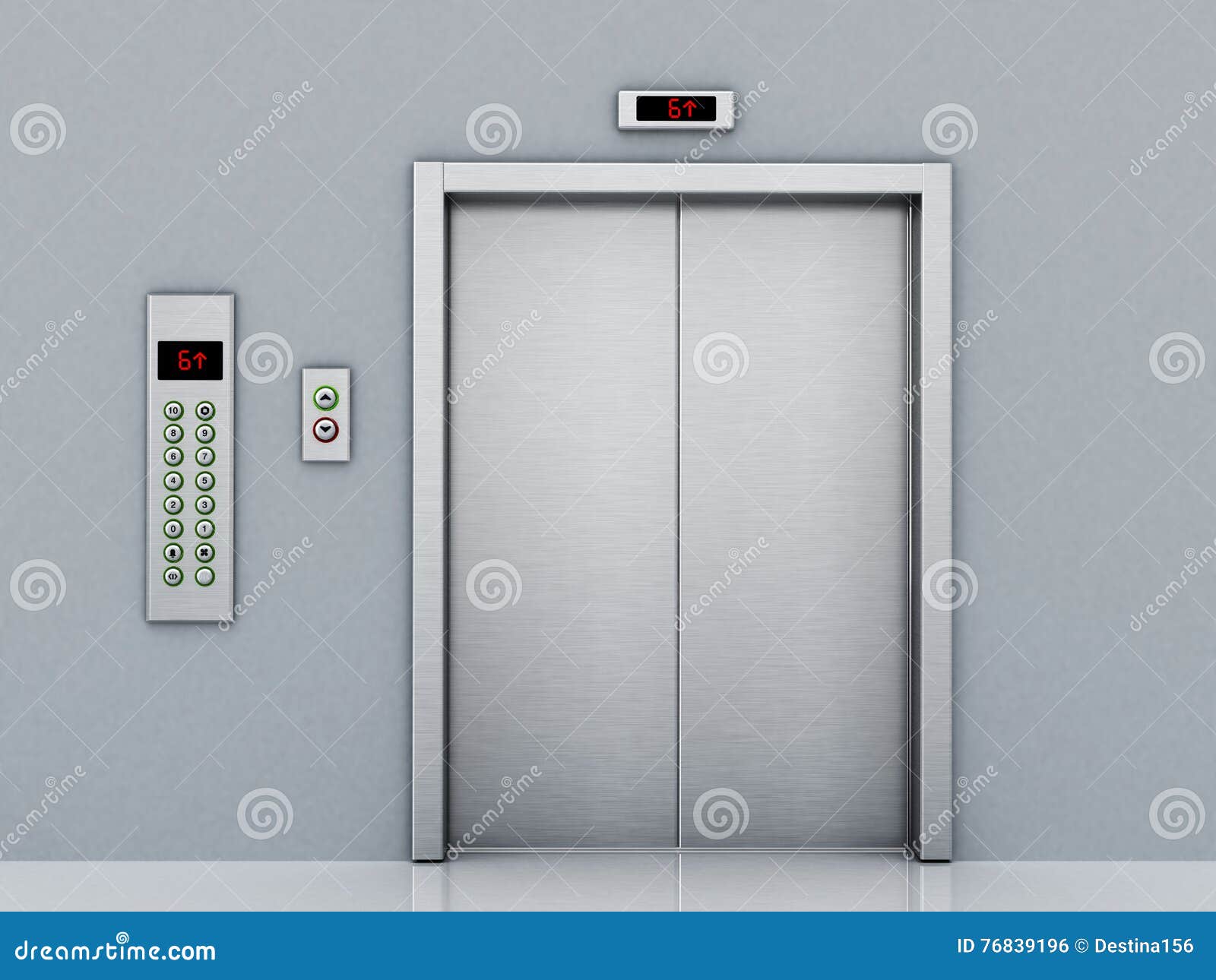Front View of Elevator Door and Control Panel on the Corridor. 3D ...