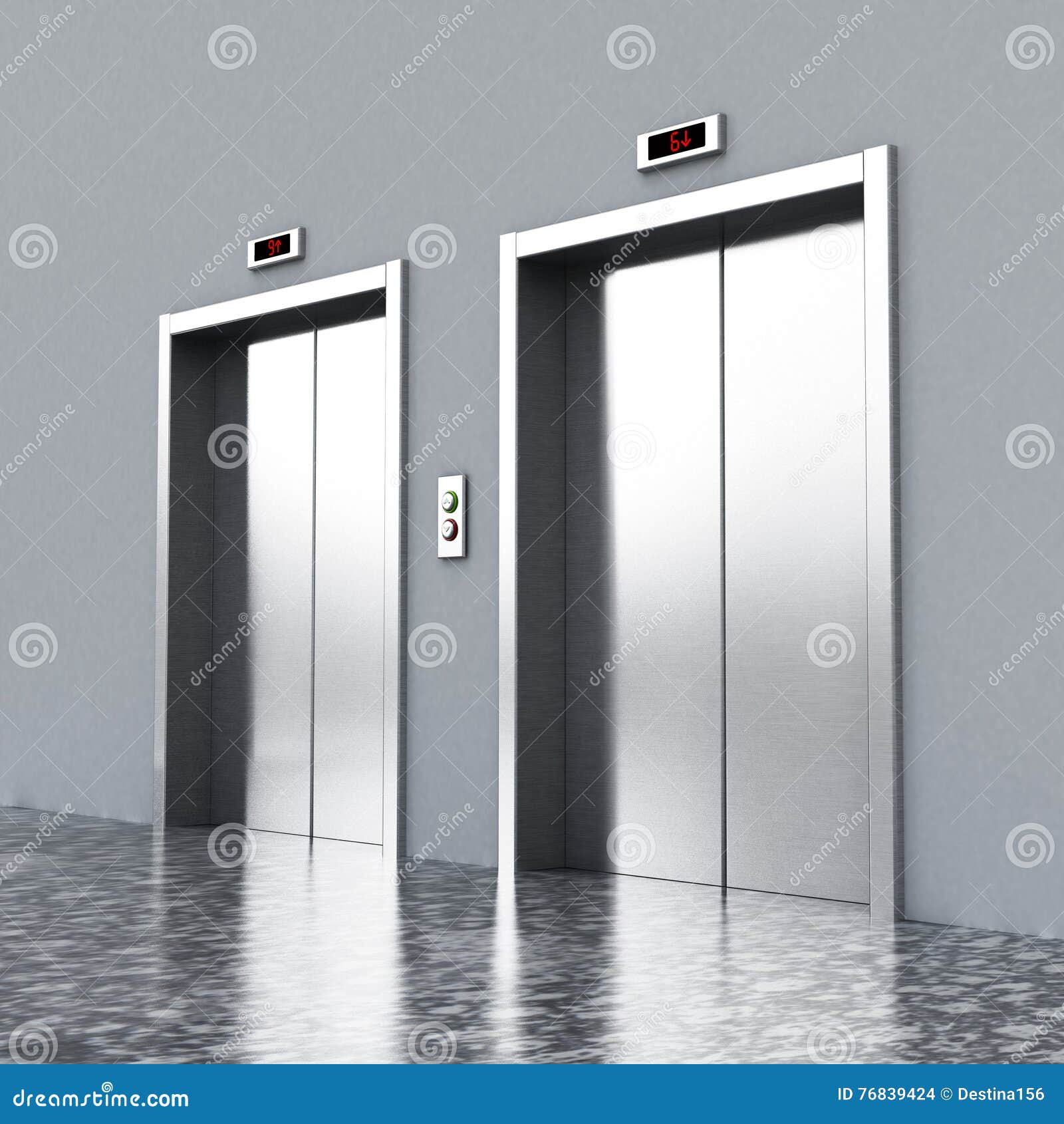 Elevator Doors. Closing And Opening Lift Metallic In Office Building ...