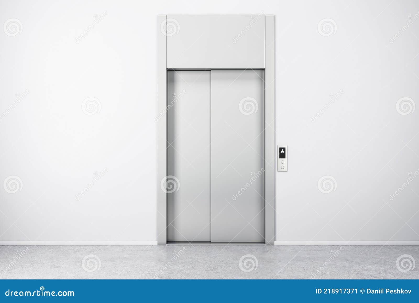 Front View on Elevator with Metal Doors, White Blank Wall and Concrete ...