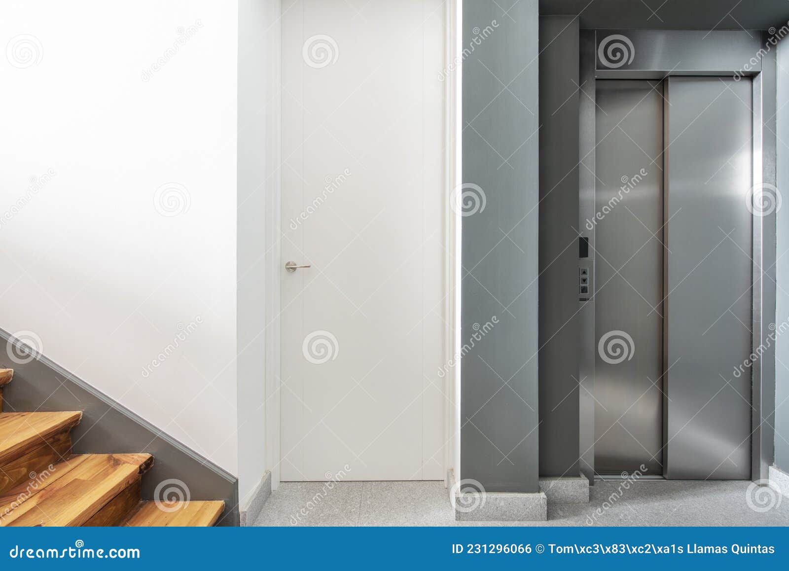 Front View of Elevator with Stainless Steel Doors and Staircase Stock ...