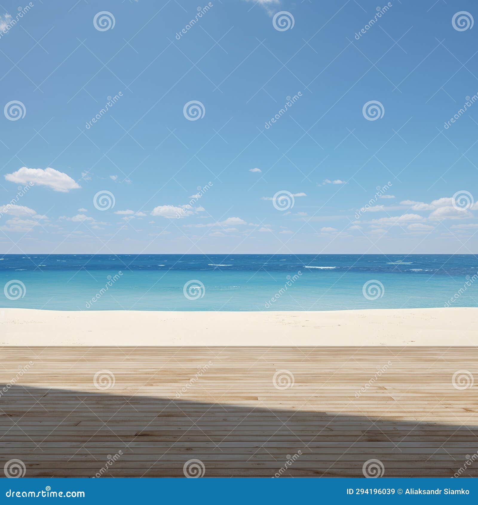 Front View of an Empty Beach Overlooking the Ocean and Blue Sky Stock ...