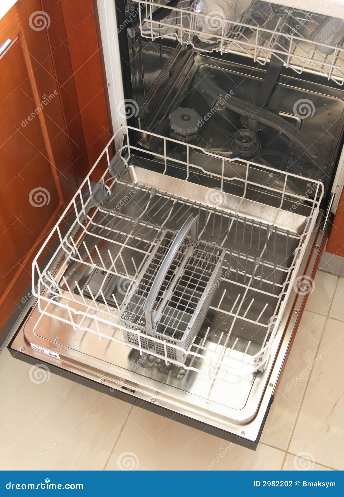 Front View of Empty Dishwasher Stock Photo - Image of shelf, wooden ...