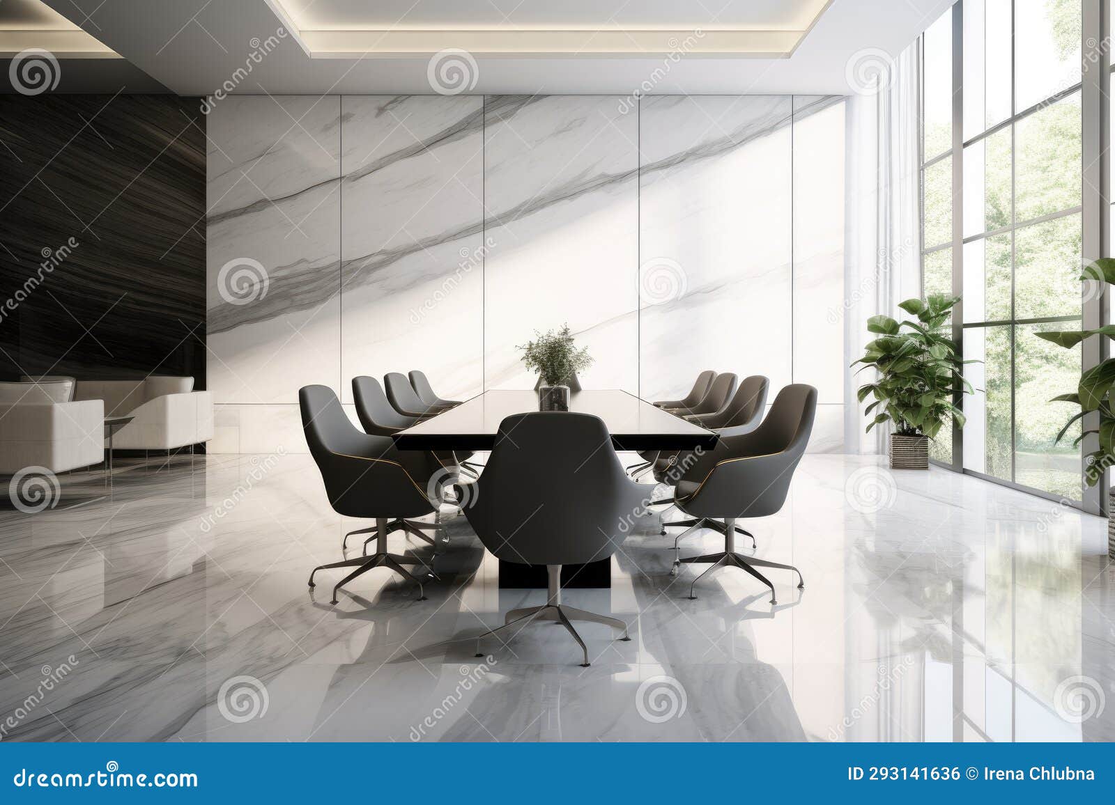 Front View of Empty Modern Conference Room with Office Table and Chairs ...