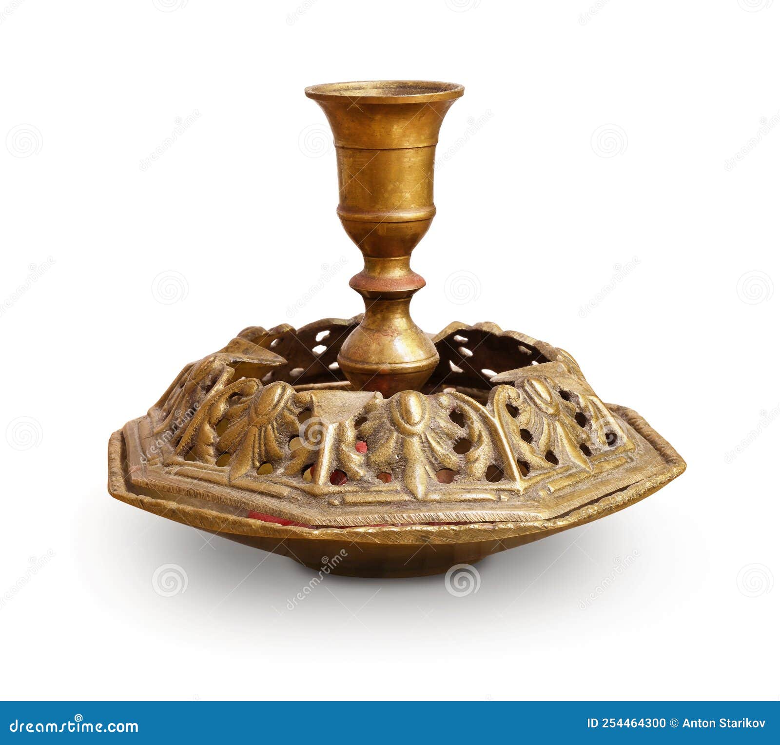 Front View of Empty Old Brass Candlestick Stock Photo - Image of ...