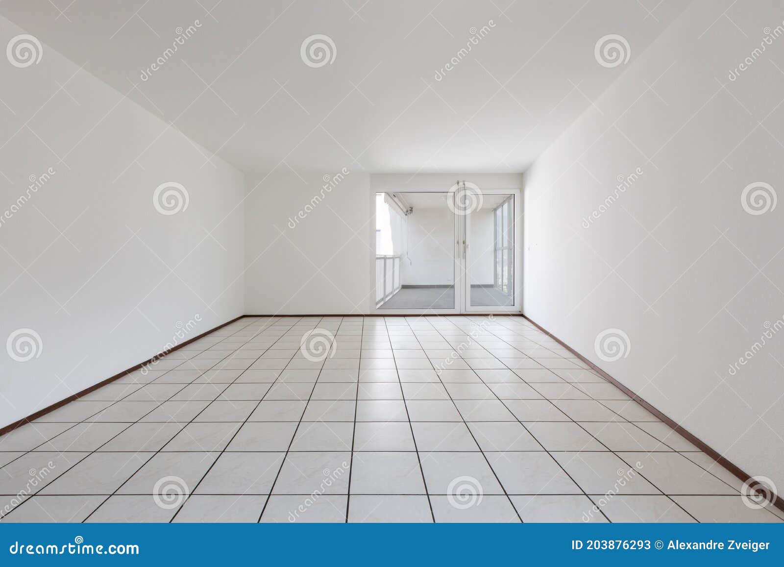 Front View of Empty Room with White Walls and Tiles Stock Image - Image ...