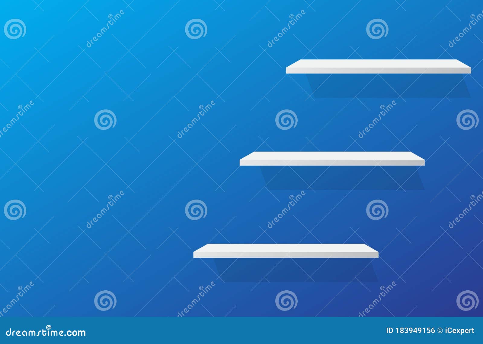 Front View of Empty Shelf with Blue Wall Background with Modern ...