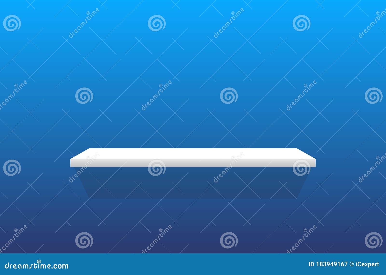 Front View of Empty Shelf with Blue Wall Background with Modern ...