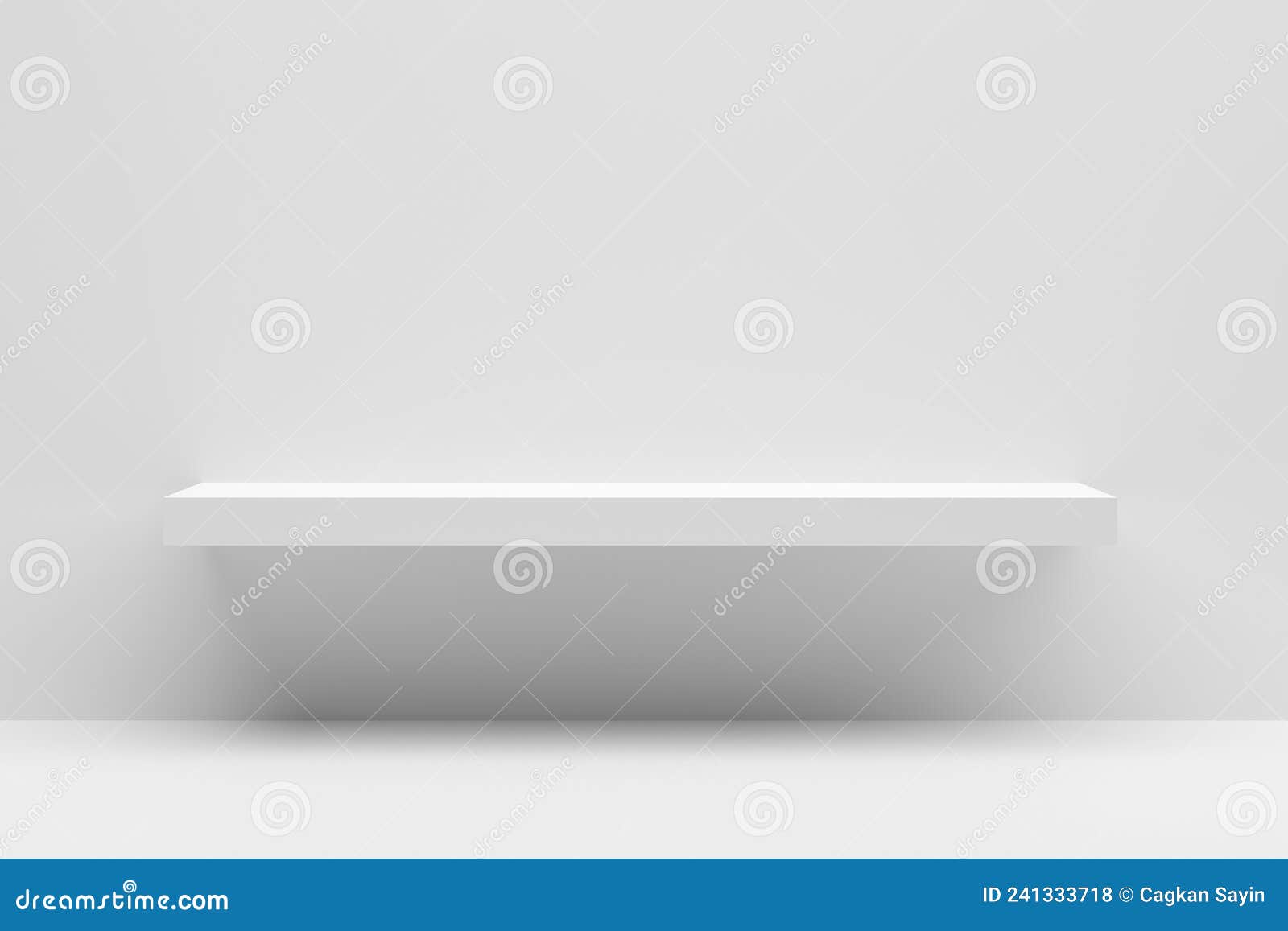 Front View of Empty White Shelf Mounted on a White Wall with White ...