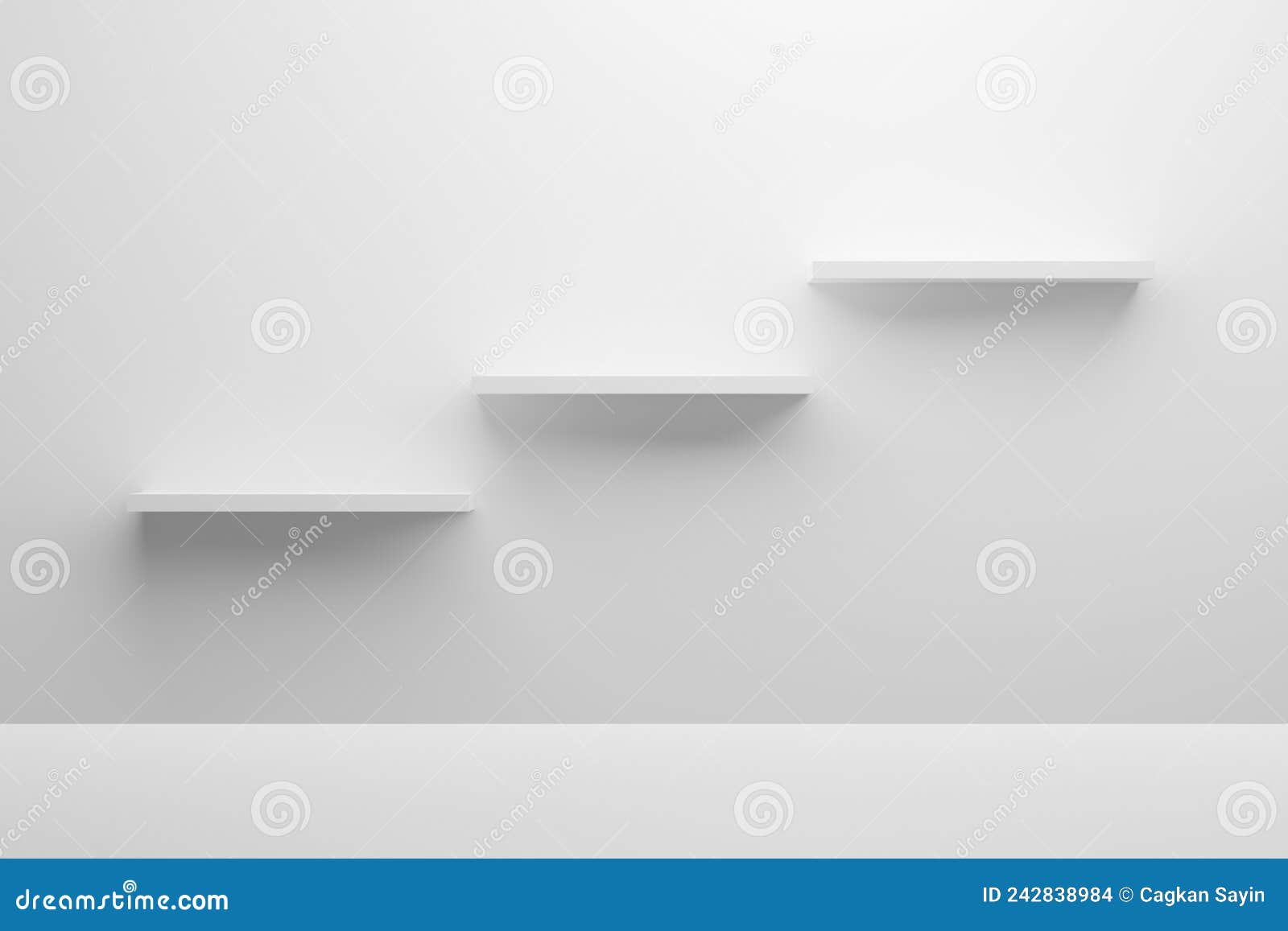 Front View of Empty White Shelves Mounted on a White Wall Stock ...