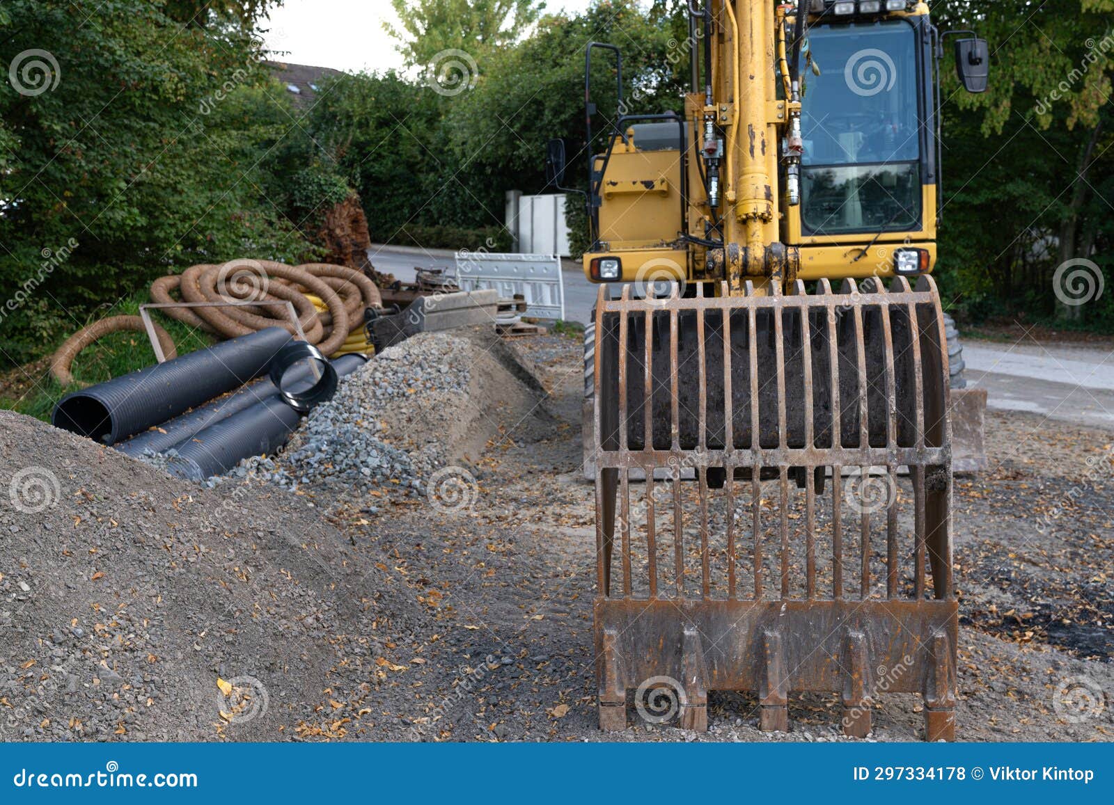 Front View of Excavator Bucket on Construction Site. Stock Photo ...