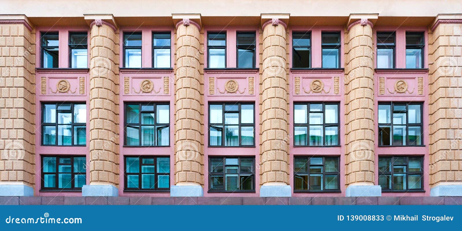 Front View on a Facade of Ancient Building with Rusticated Half Columns ...