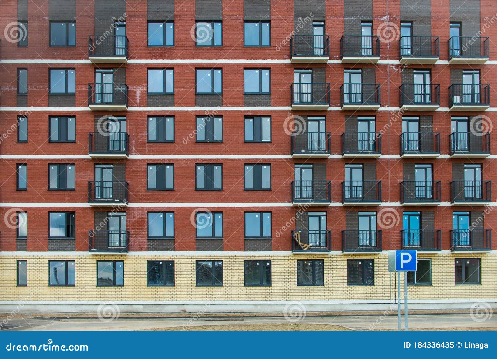 Front View of the Facade of New Modern Building. Full Frame ...
