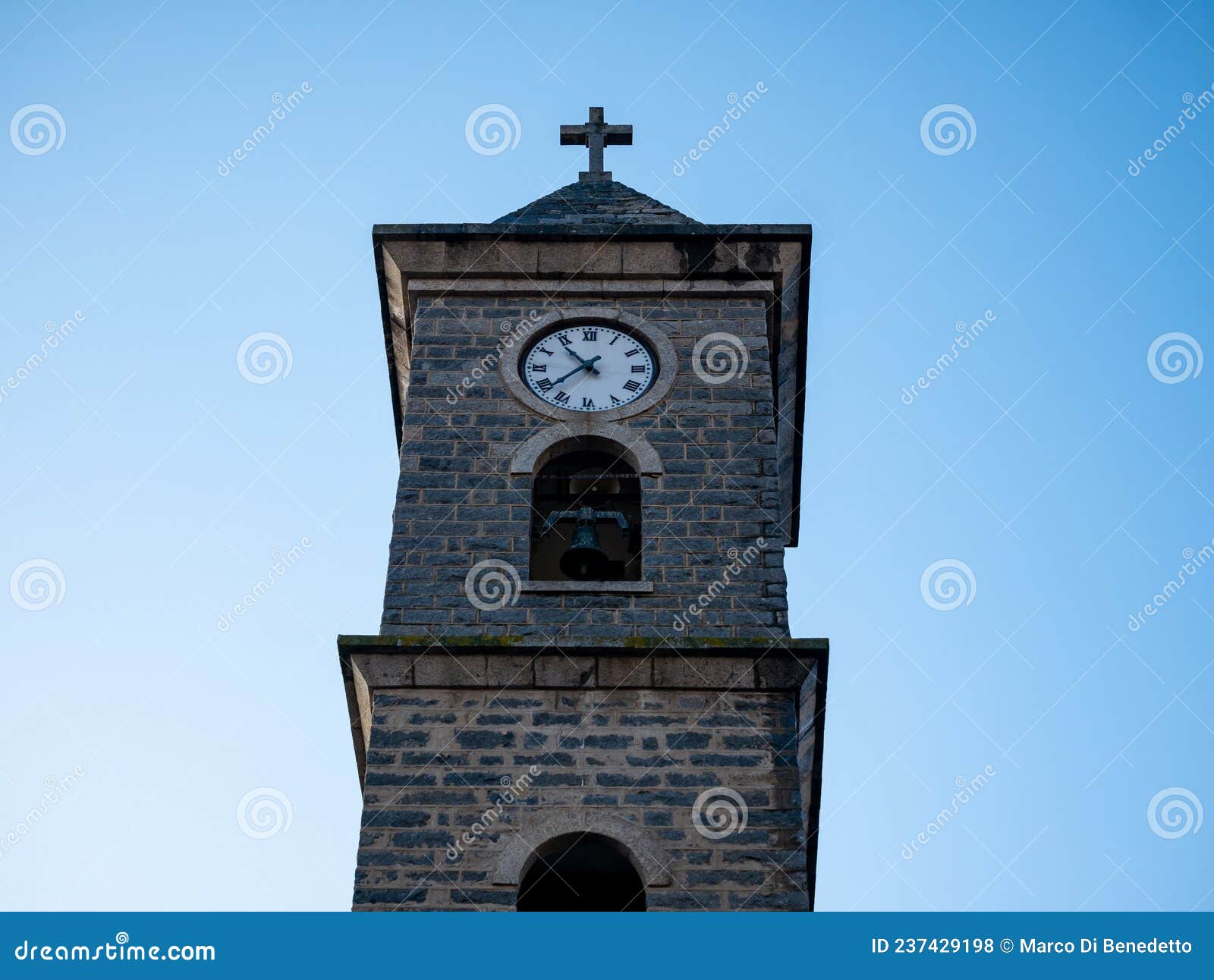 Front View of the Facade of a Tower with Bell Tower and Clock Stock ...