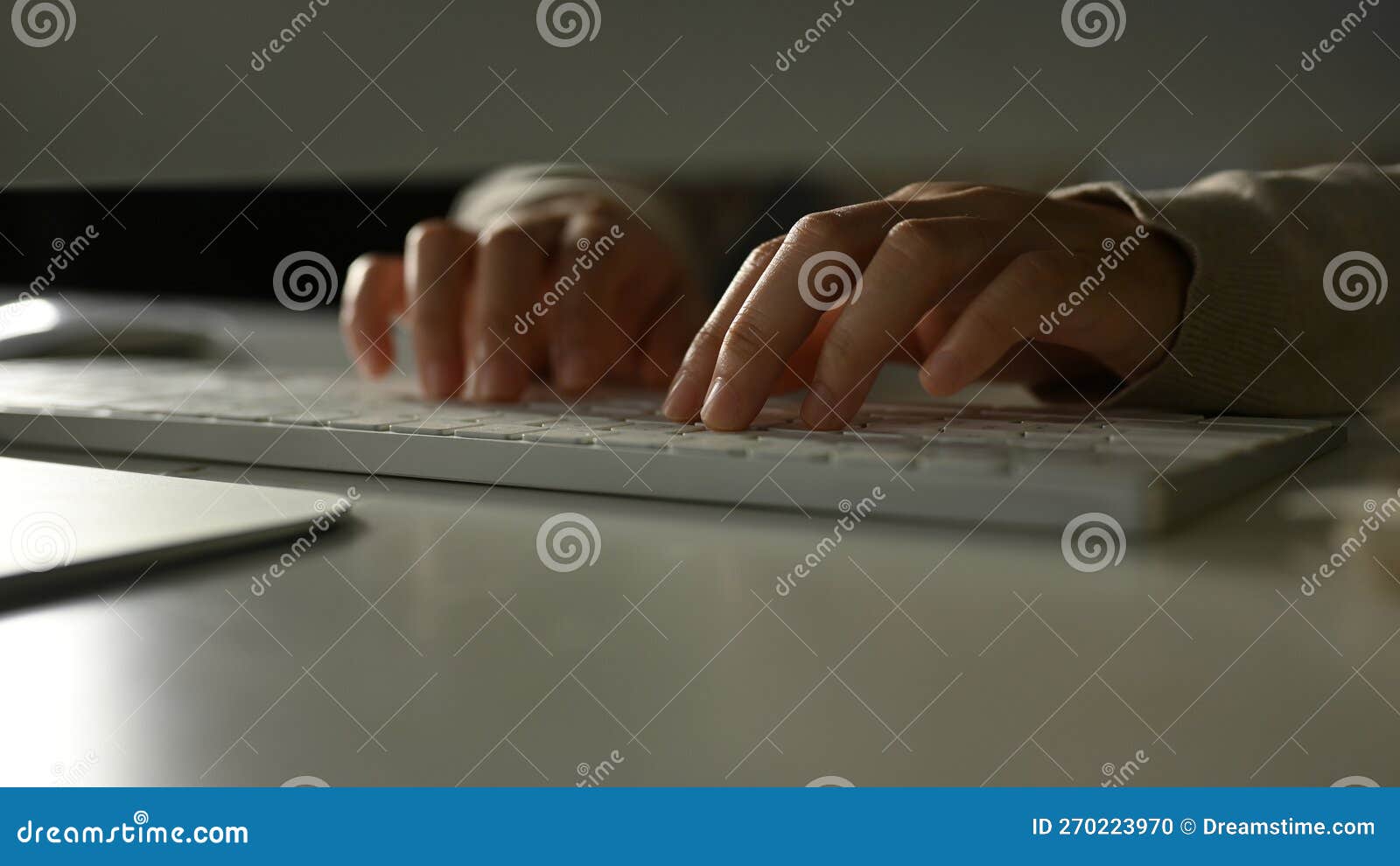 Front View, a Female Freelancer or Office Worker Typing on Computer ...