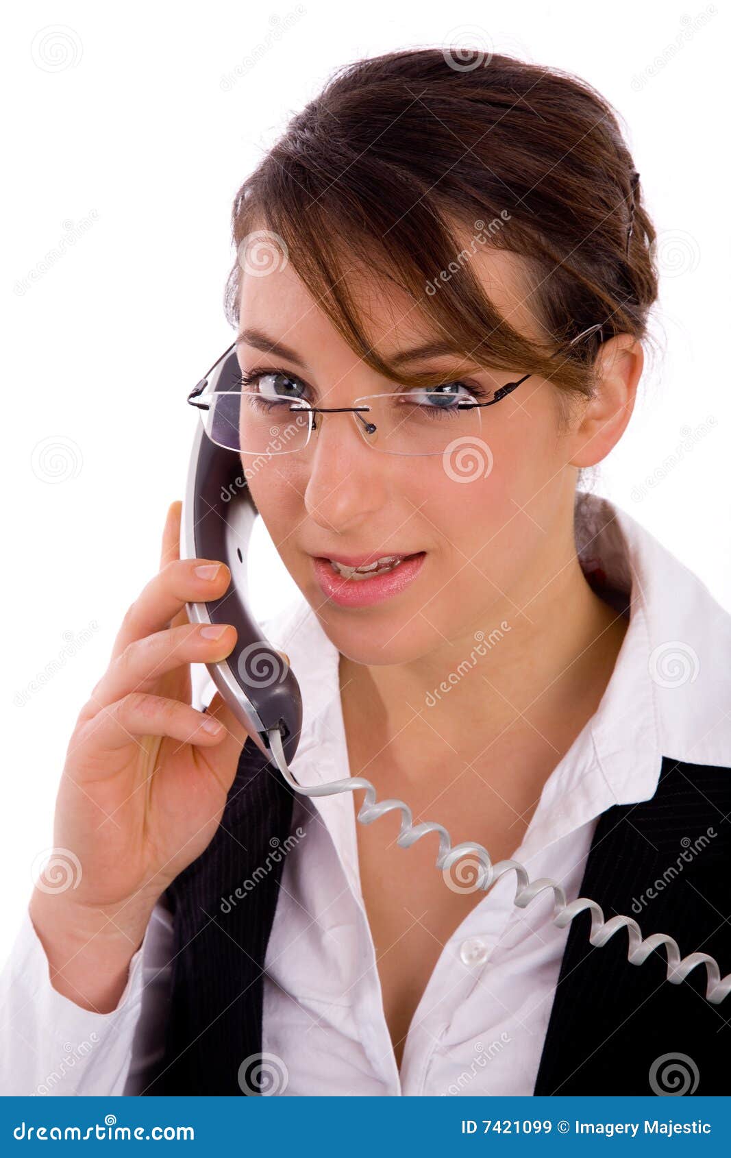 Front View of Female Talking on Phone Stock Image - Image of occupation ...