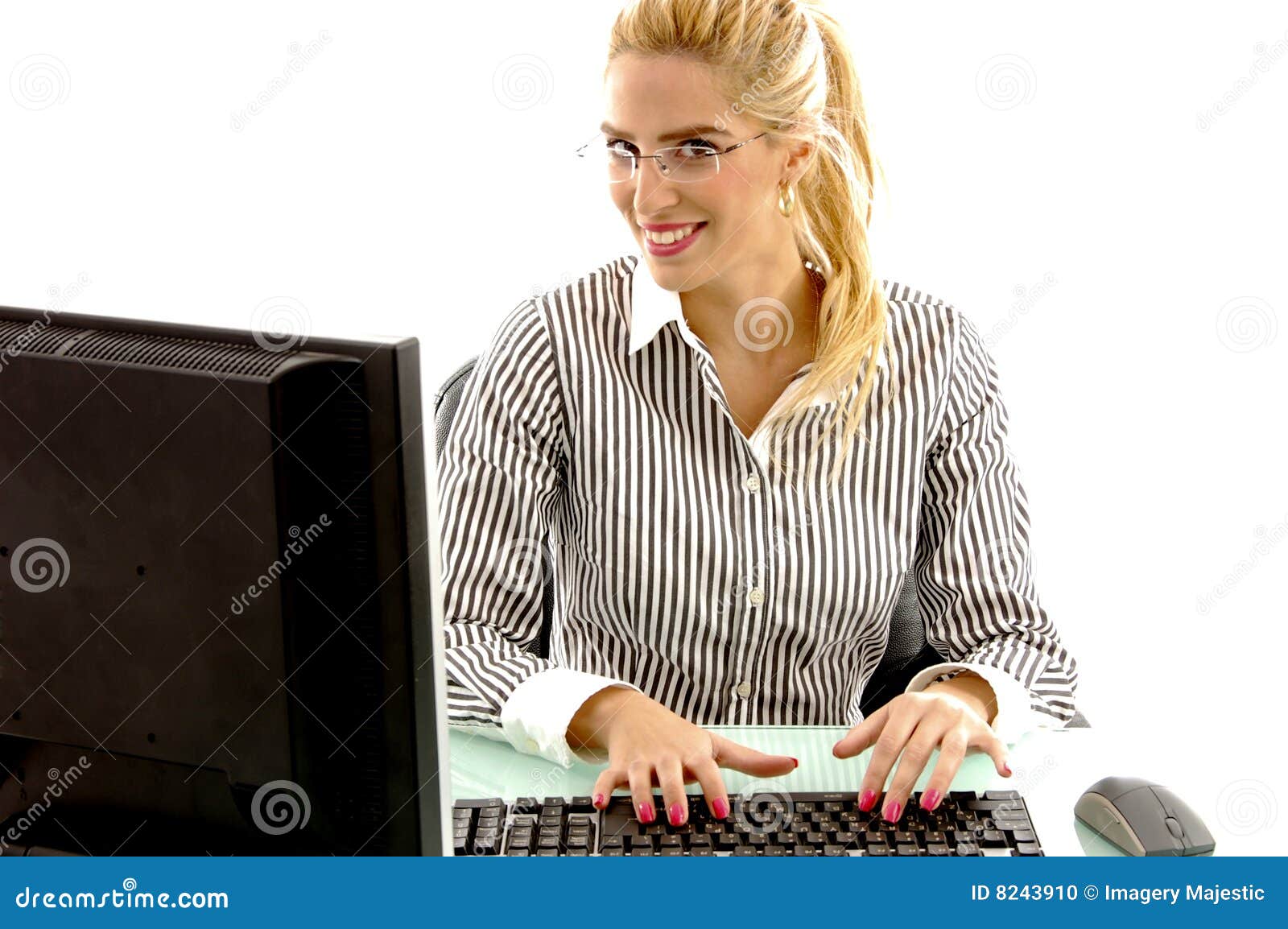 Front View of Female Working on Computer Stock Photo - Image of ...