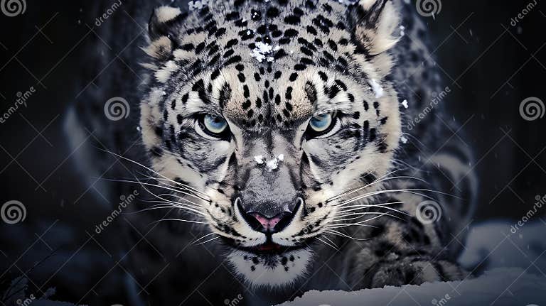 Front View of a Fierce Snow Leopard. Generative AI Stock Illustration ...