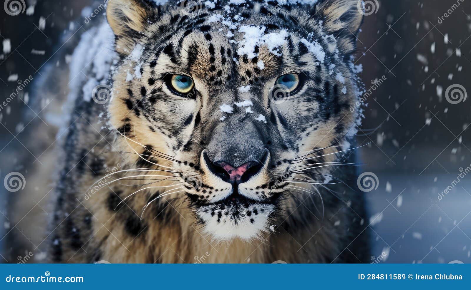 Front View of a Fierce Snow Leopard. Generative AI Stock Illustration ...