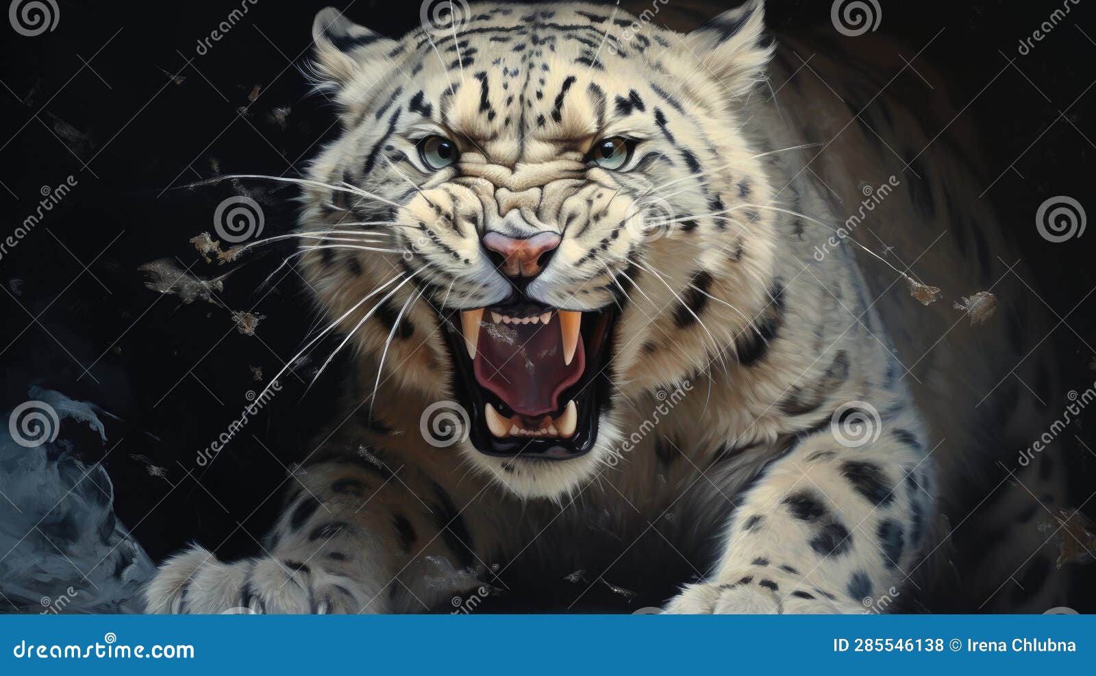 Front View of a Fierce Snow Leopard. Generative AI Stock Illustration ...