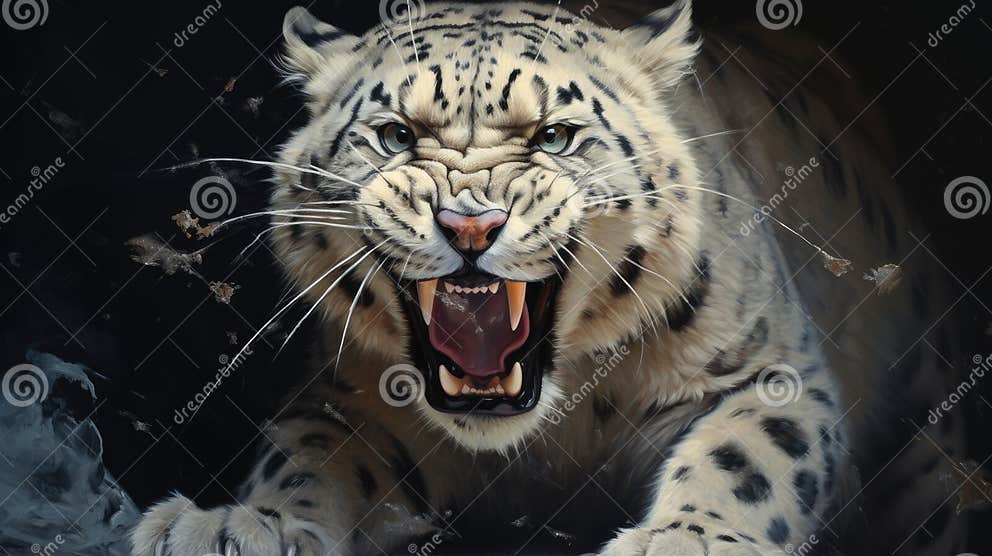 Front View of a Fierce Snow Leopard. Generative AI Stock Illustration ...