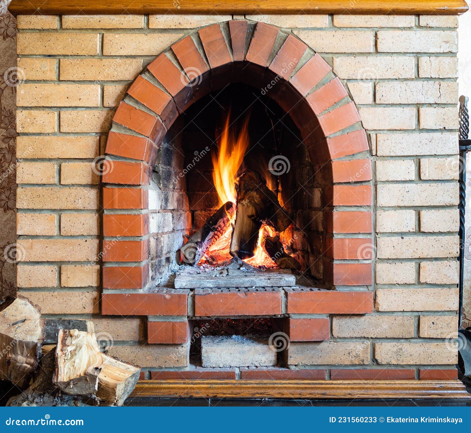Front View of Fireplace with Mantelpiece in House Stock Image - Image ...