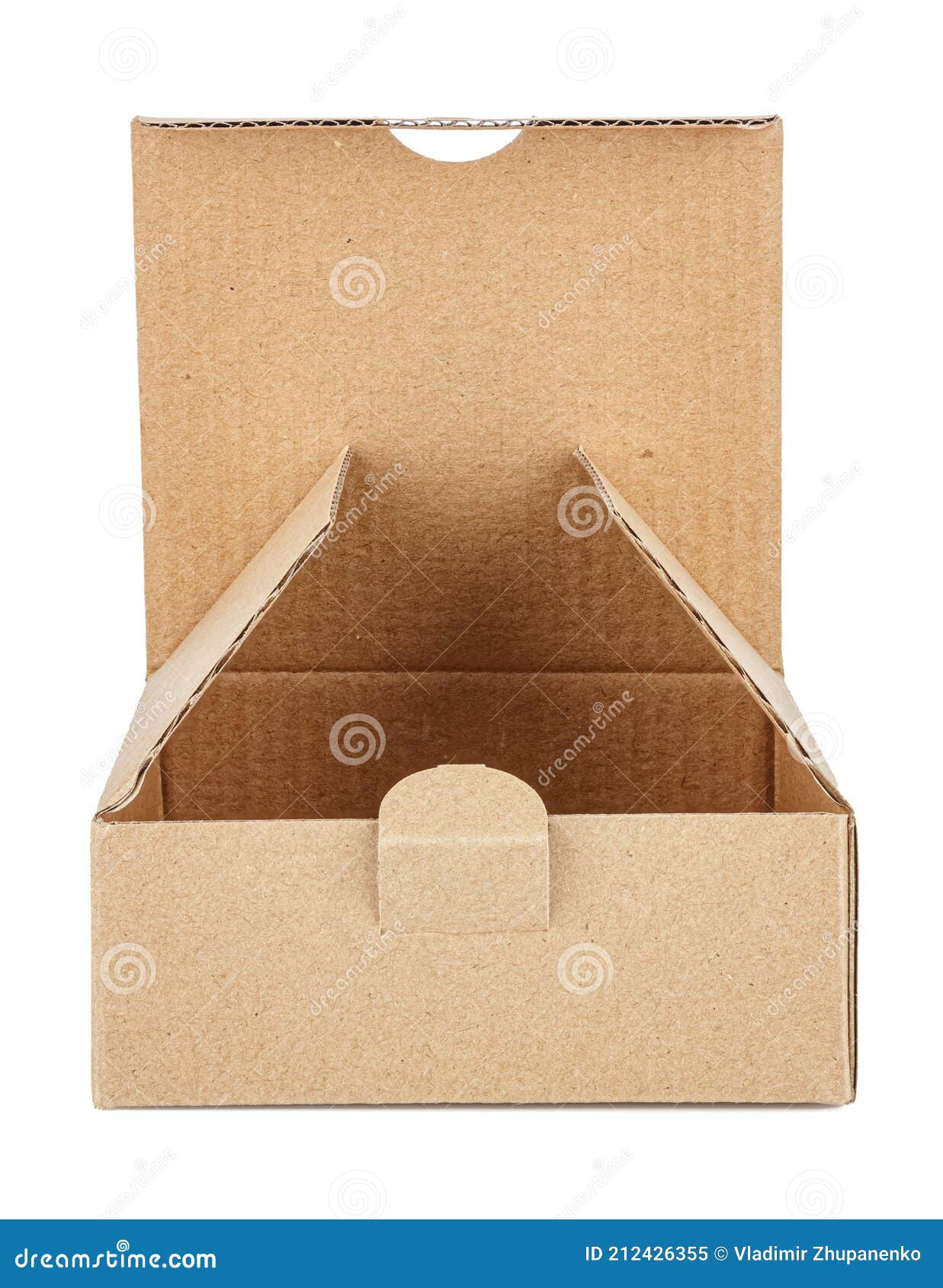 Front View of Flat Square Brown Cardboard Box with Open Lid Isolated on ...