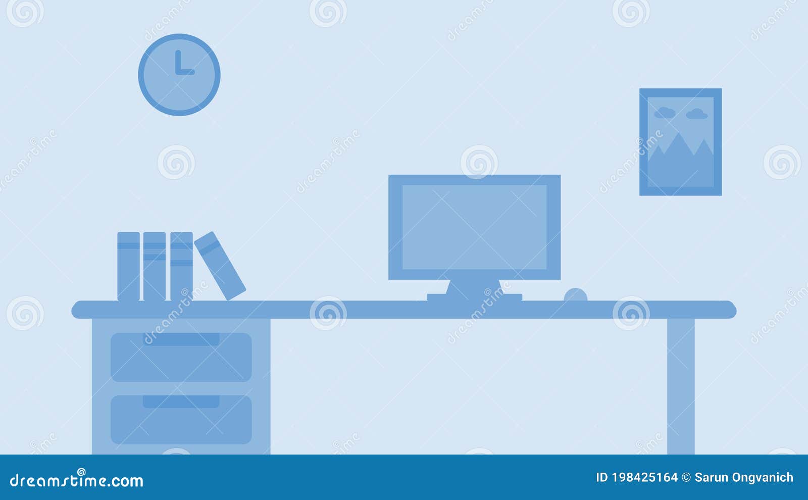 Front View of Freelancer Graphic Designer Workplace Desk with Computer ...