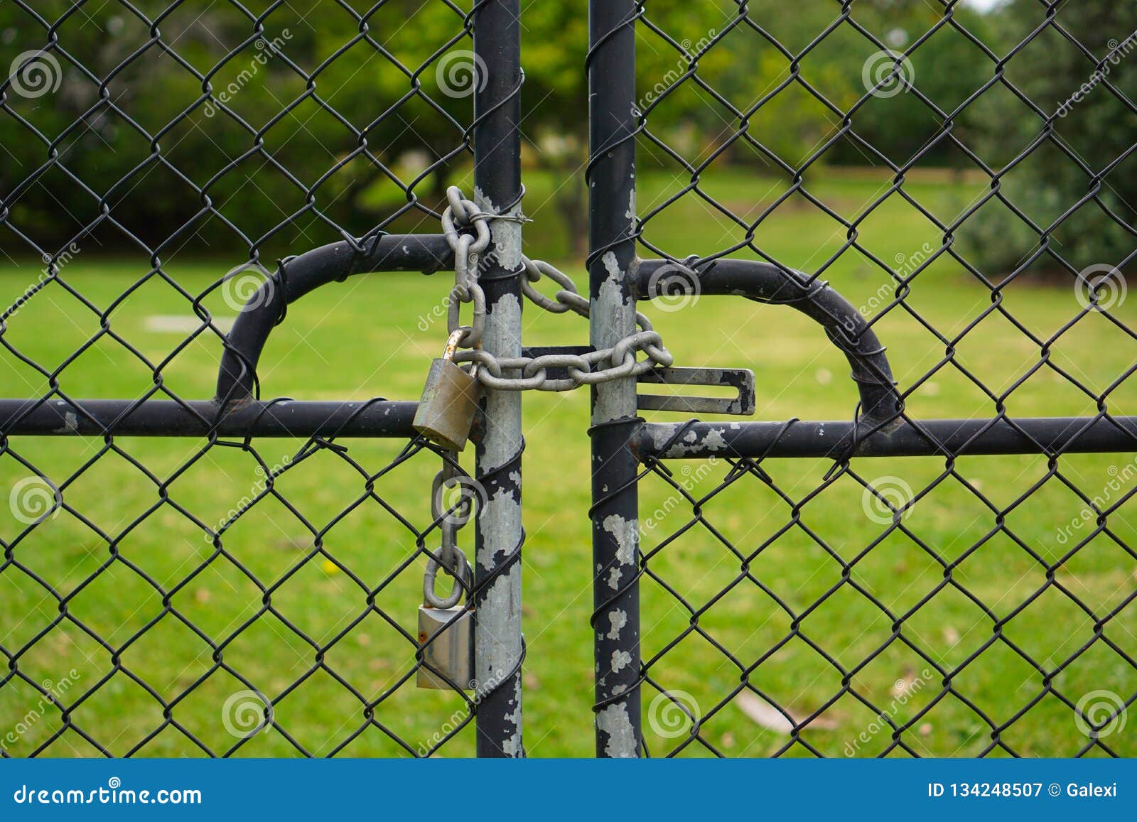 Front View of Gate Locked with Padlock and Chain Stock Image - Image of ...