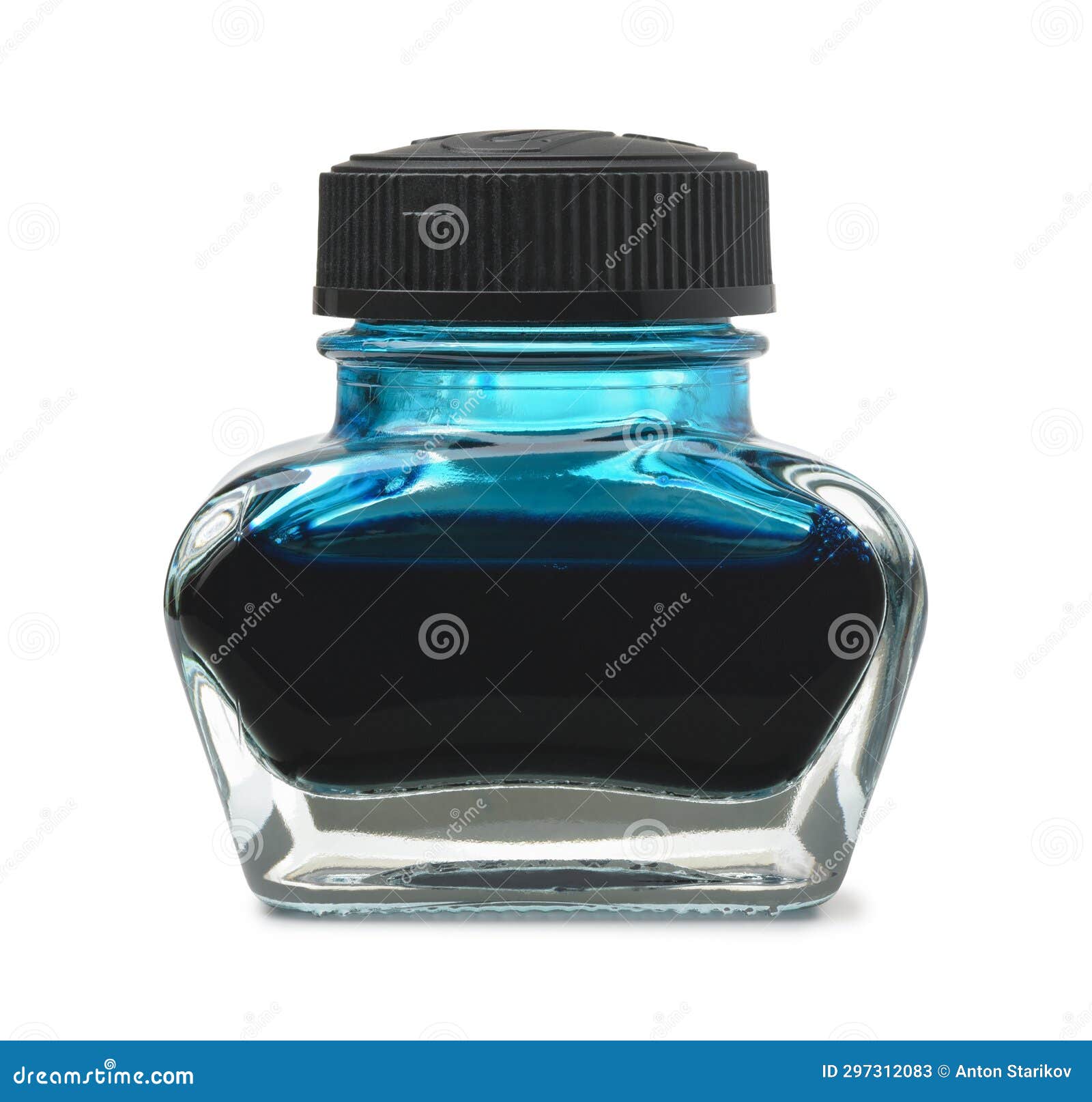 Front View of Glass Inkwell with Blue Ink Stock Image - Image of object ...