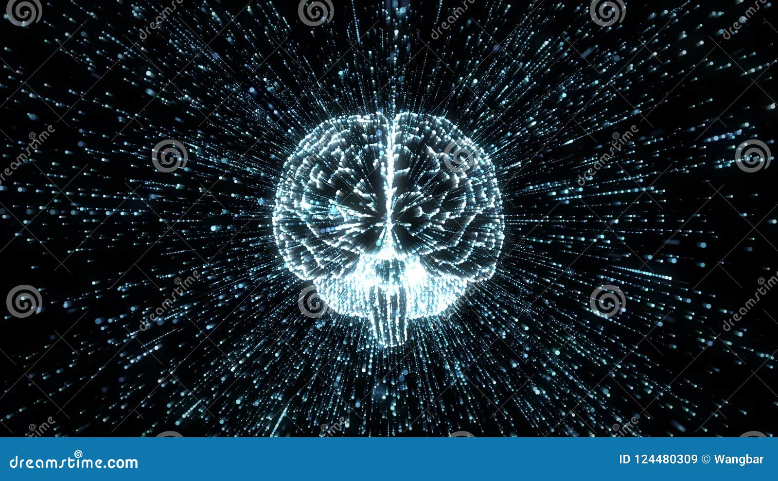 Digital Brain Image In Cloud Of Exploding Numerical Data Stock