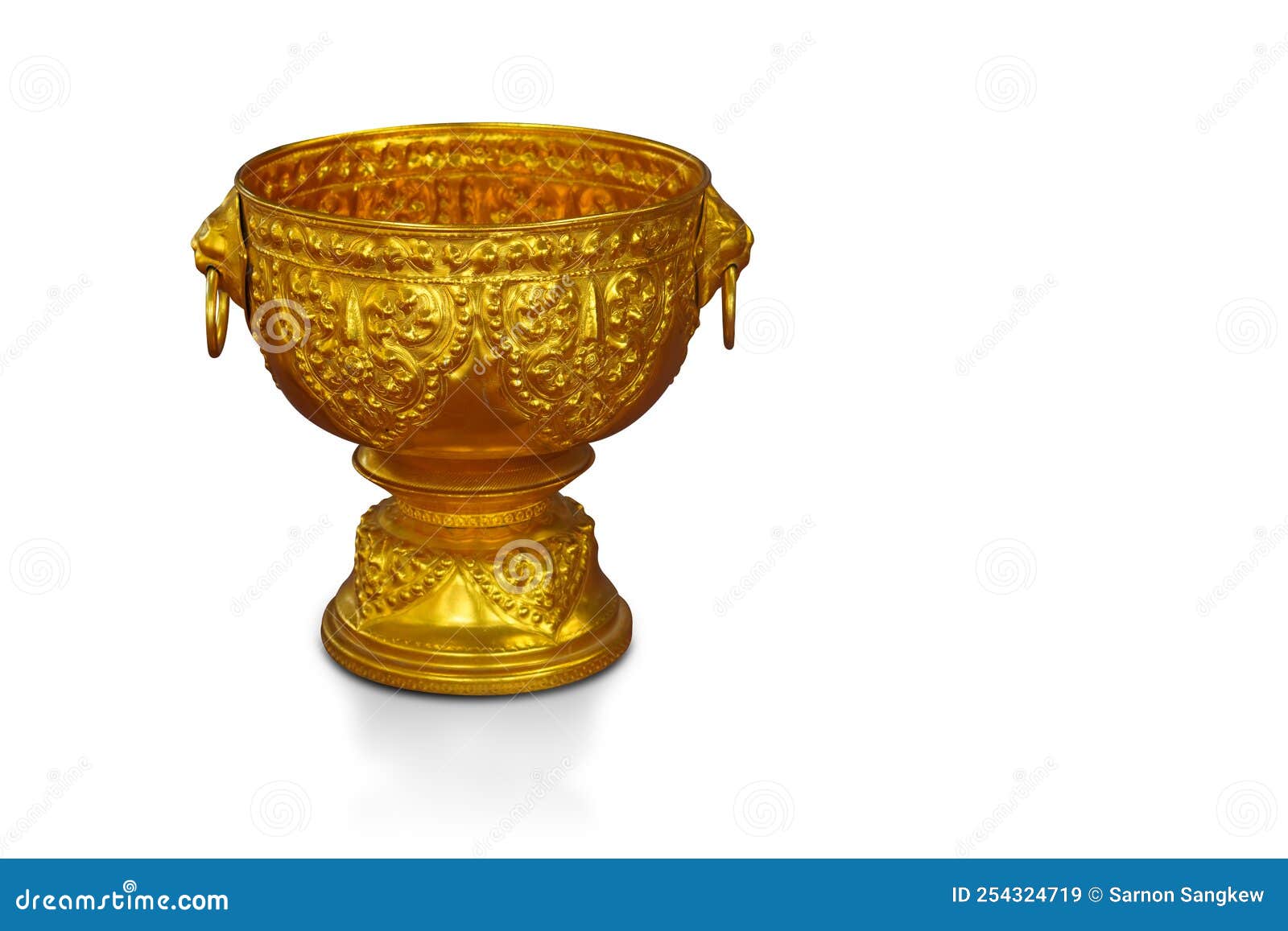 Front View Gold Water Dipper on Phan on White Background, Object ...