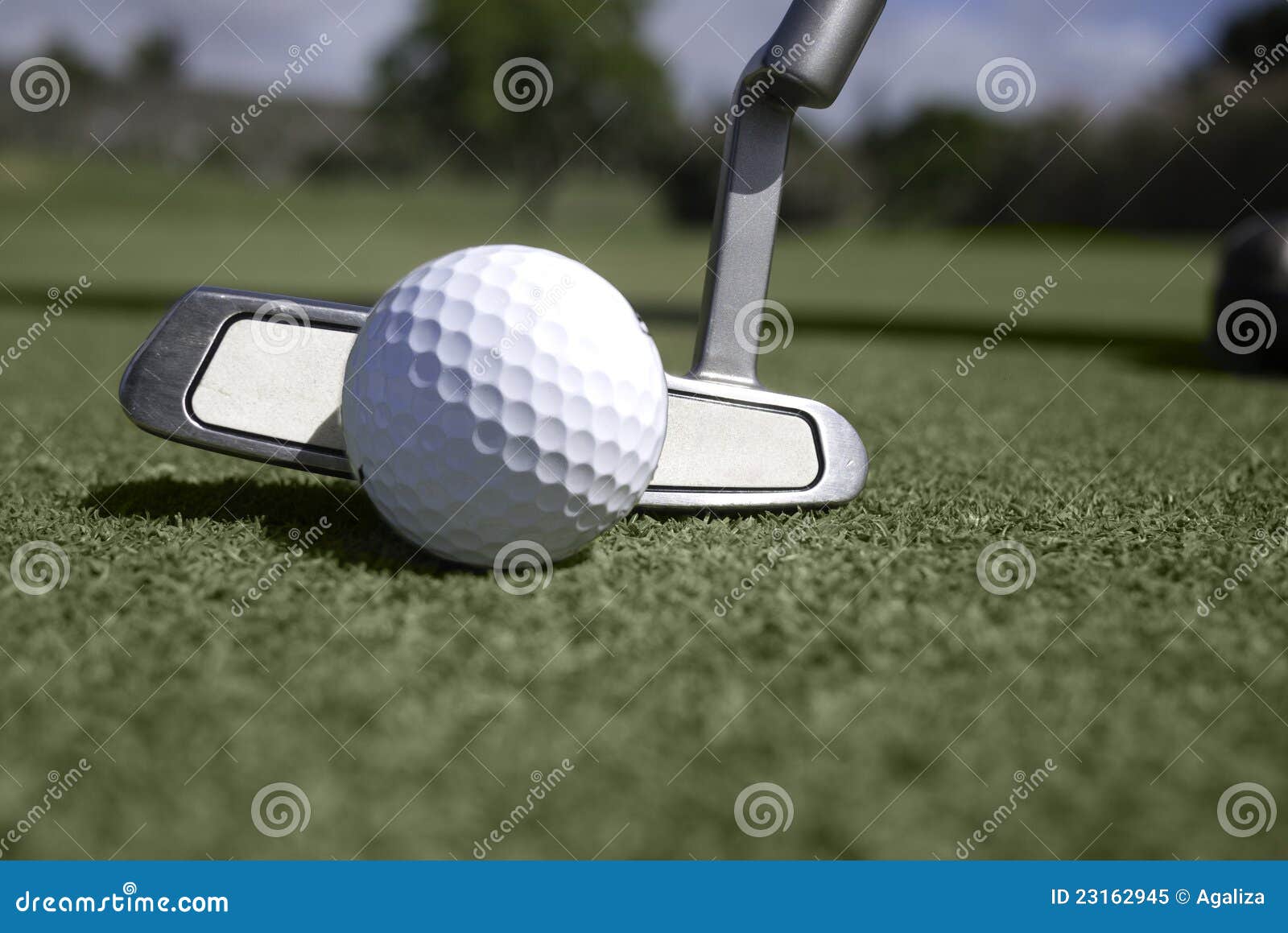 Front View of Golf Ball and Putter Behind Ball Stock Image - Image of ...