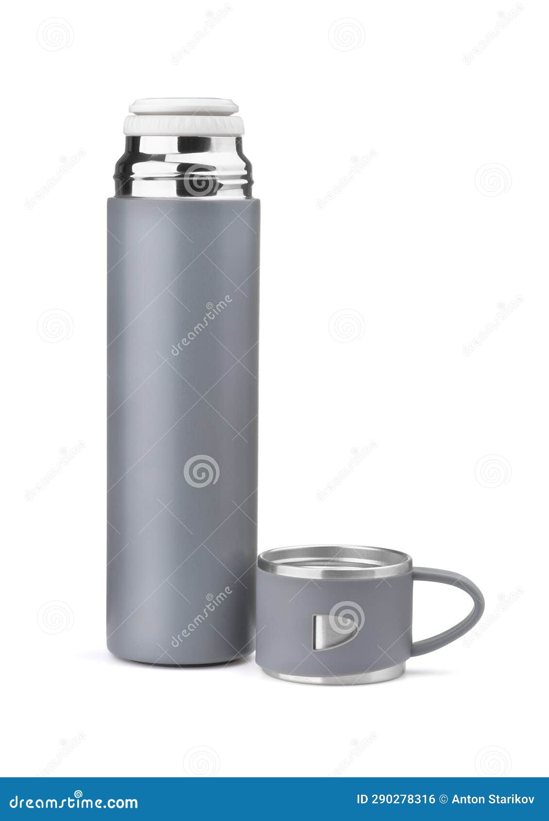 Front View of Gray Metal Thermos Flask Stock Photo - Image of stainless ...