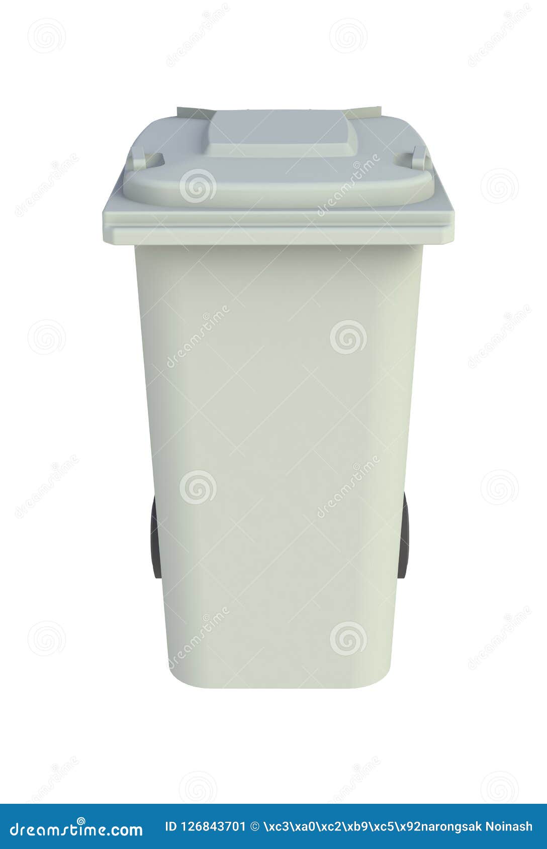 Front View of Grey Garbage Wheelie Bin with a Closed Lid on a White ...