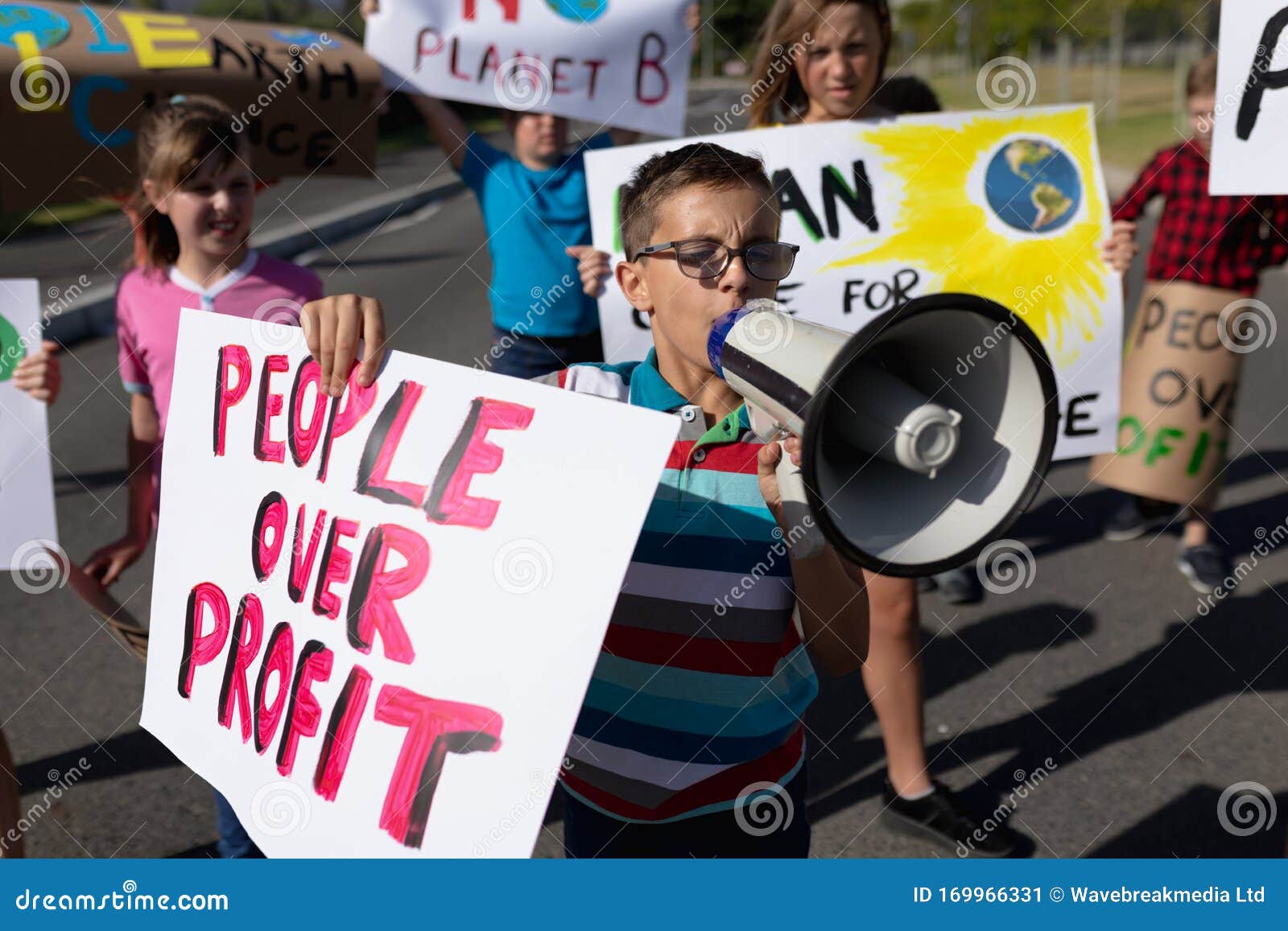 Group of Elementary School Pupils Walking on a Protest March Stock ...