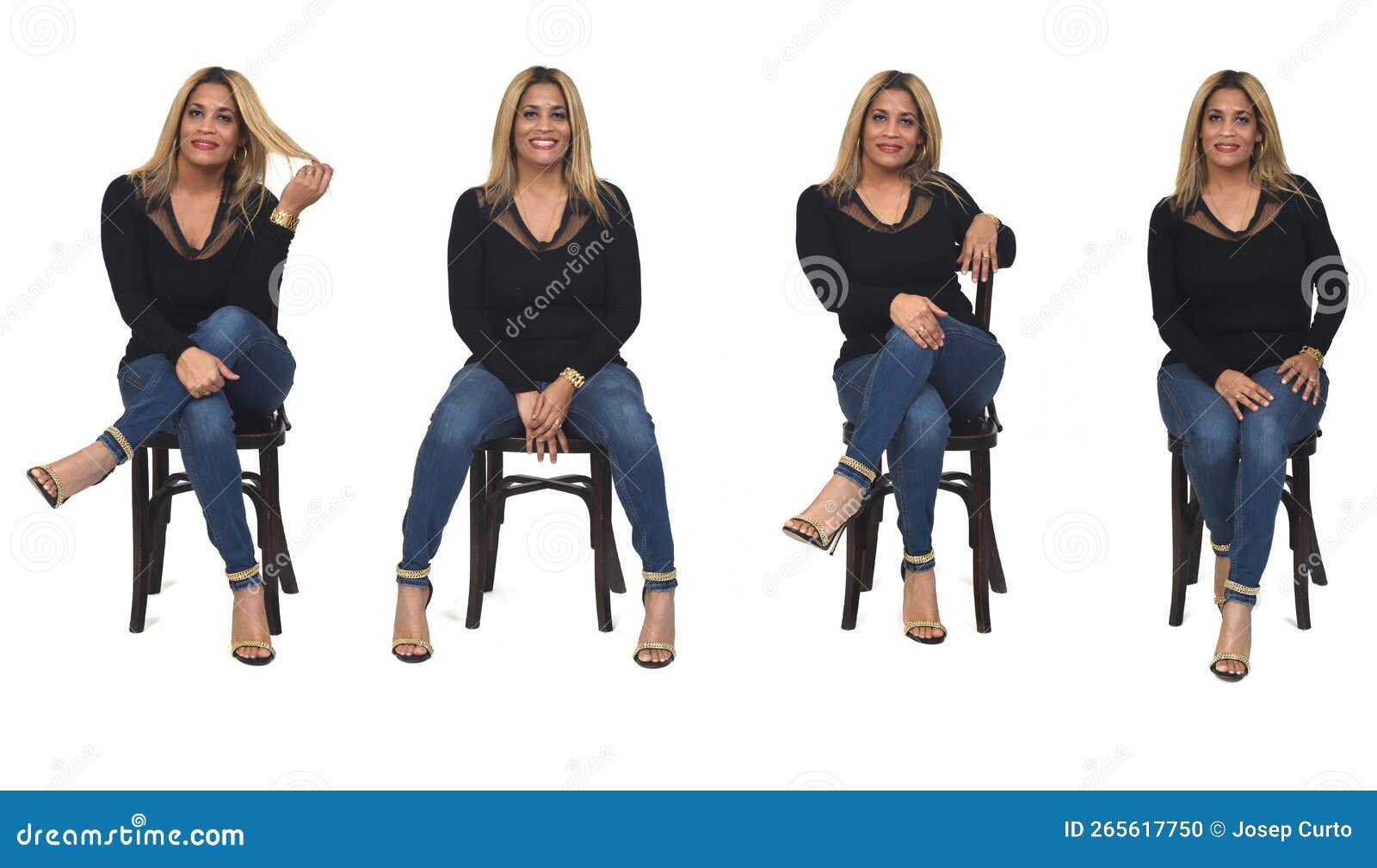 Front View of a Group of Same Women Sitting on White Stock Photo ...