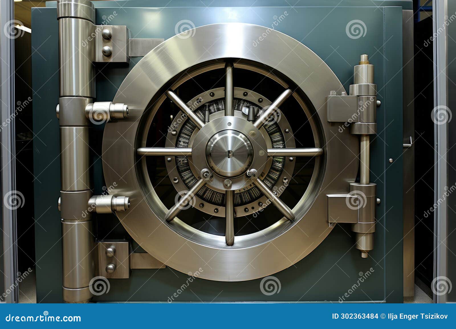 Front View of Half Open Bank Vault Door with Security Safe Box for Full ...