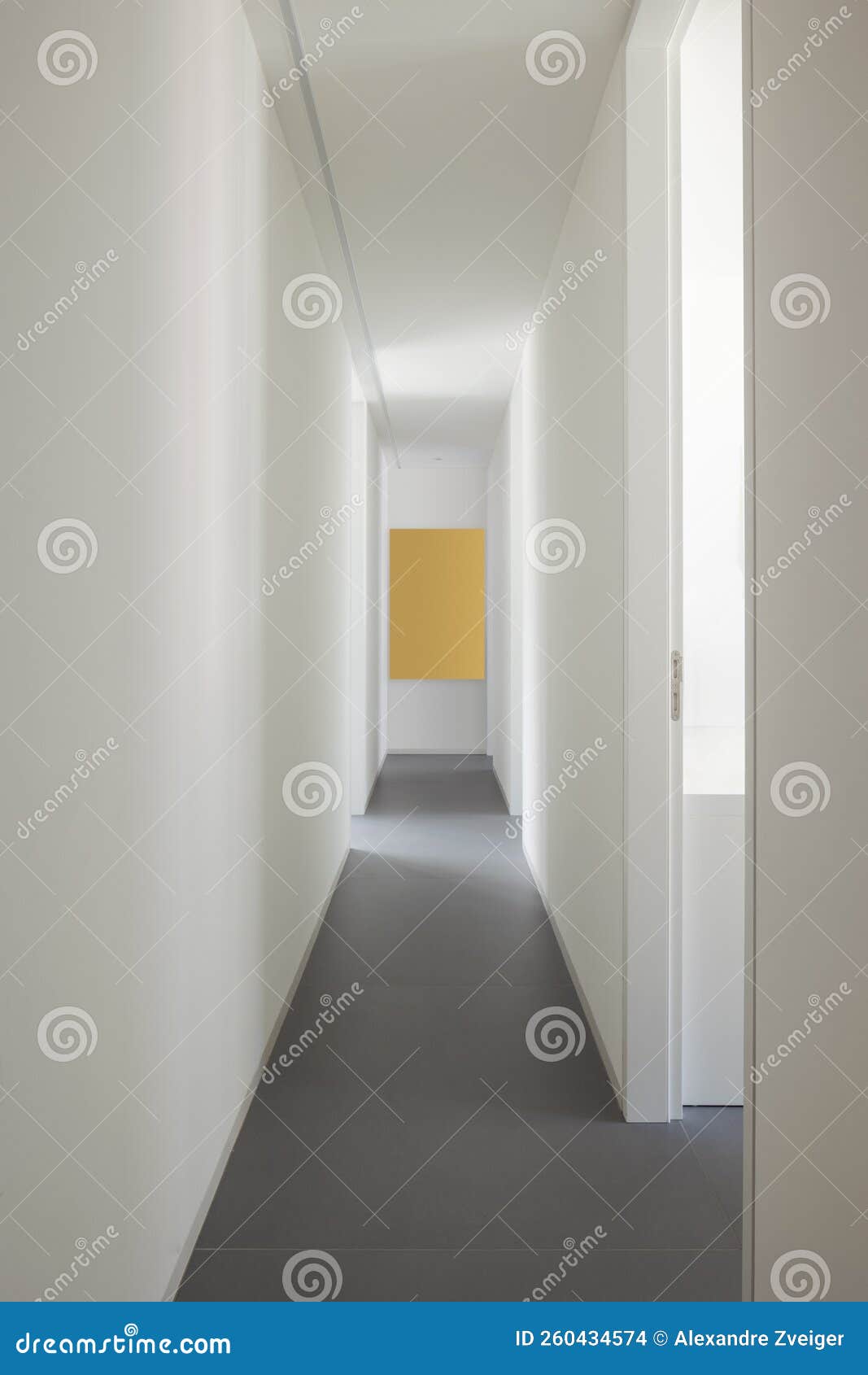Front View of a Hallway with White Walls, Open Doors on the Sides from ...