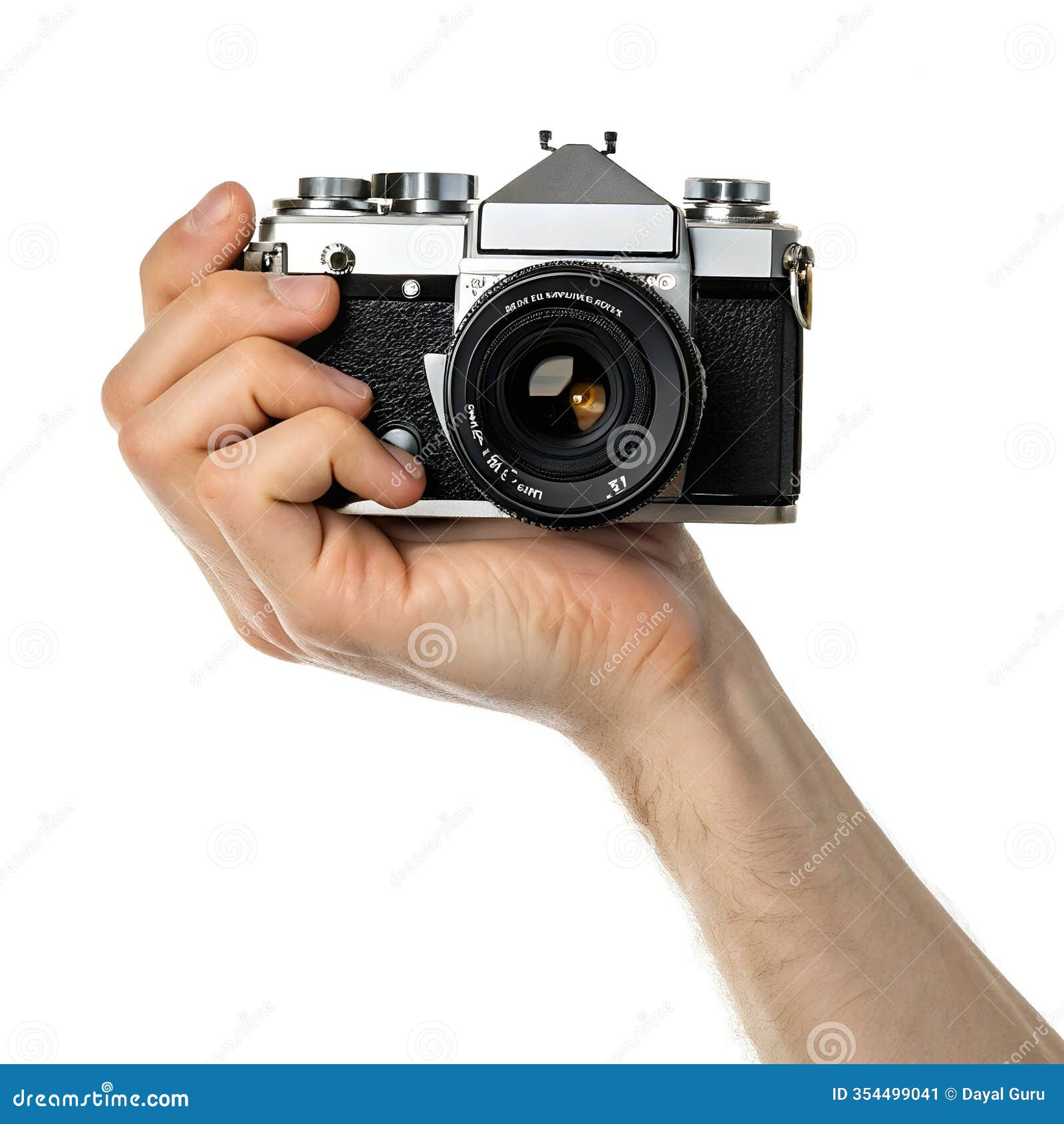Front View of Hand Holding Camera Isolated on White Background Stock ...