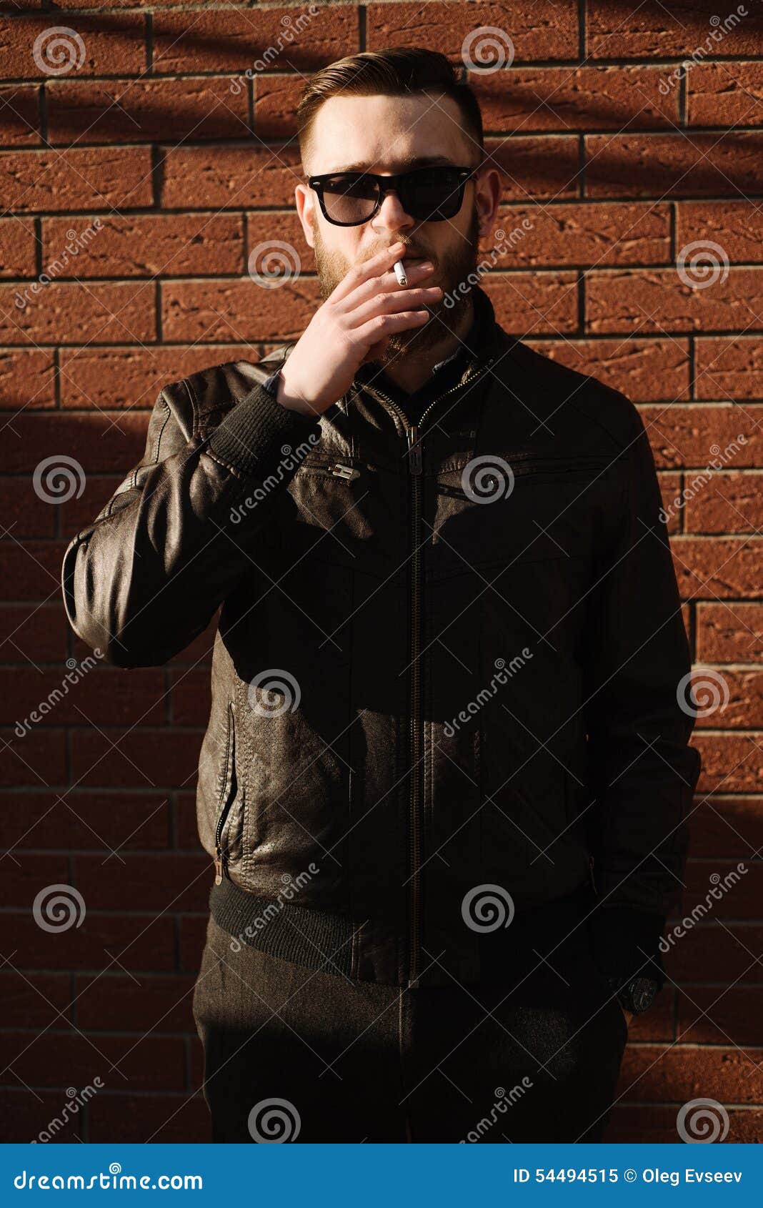 Front View of Handsome Bearded Man Smoking Stock Image - Image of funky ...