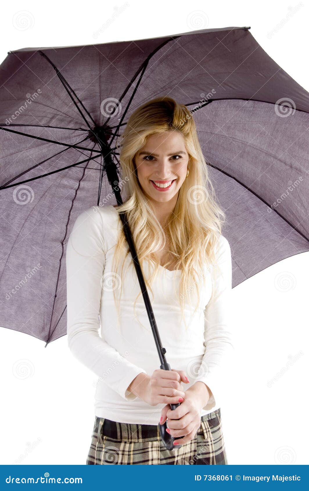 Front View of Happy Woman with Umbrella Stock Image - Image of ...