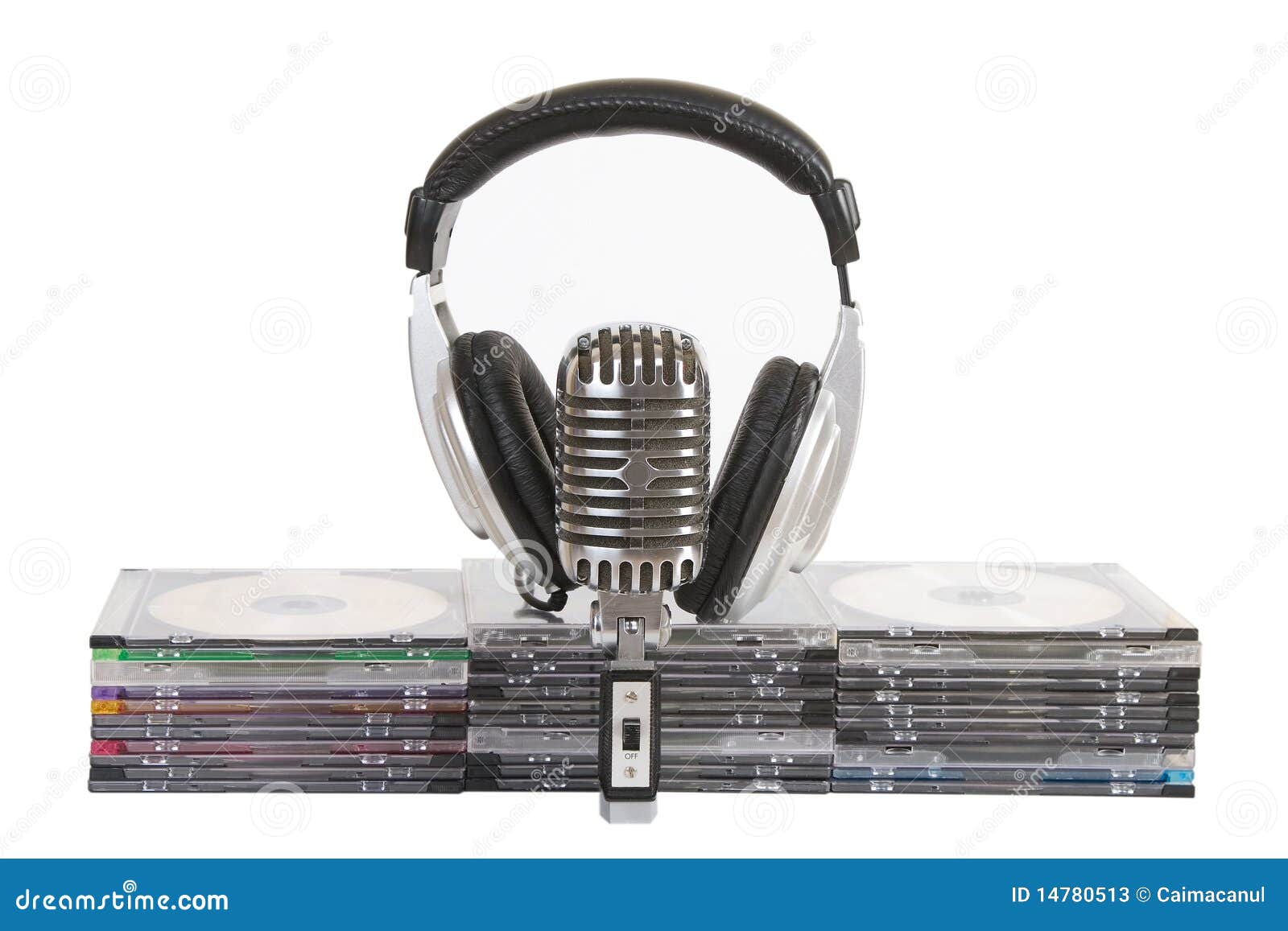 Front View of Headphones, Vintage Microphone Stock Image - Image of ...