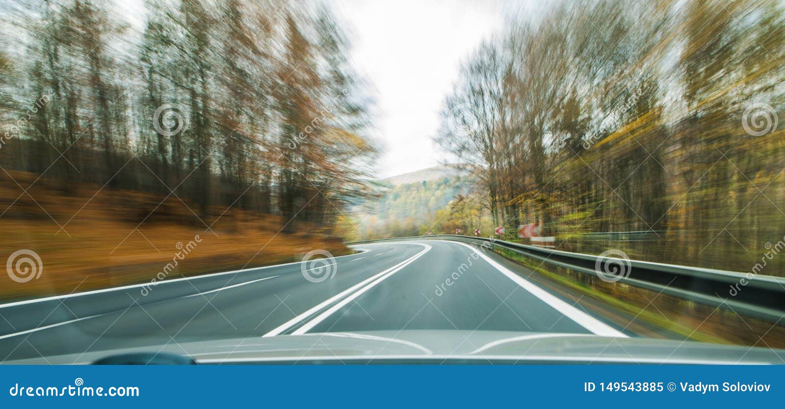 Front View of the Highway Road Passing the Country Side Inside the Fast ...