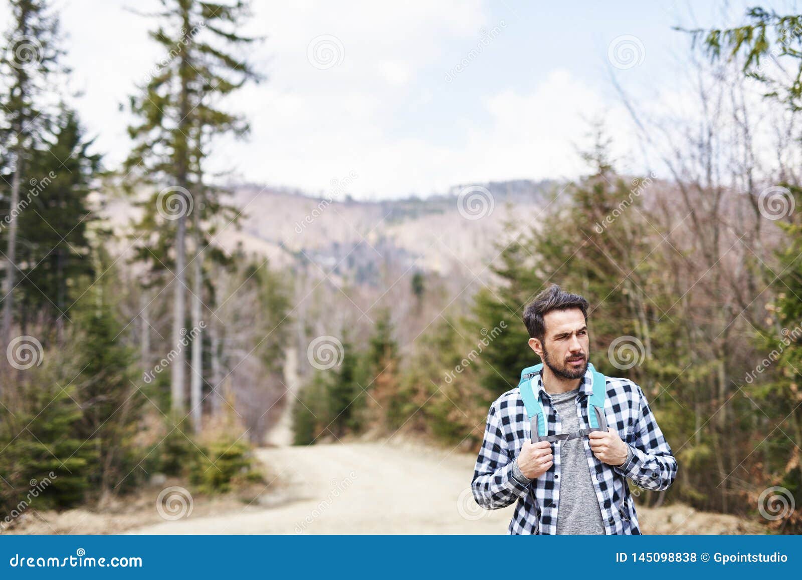 Front View of Hiking Man with Backpack Admiring at View Stock Photo ...