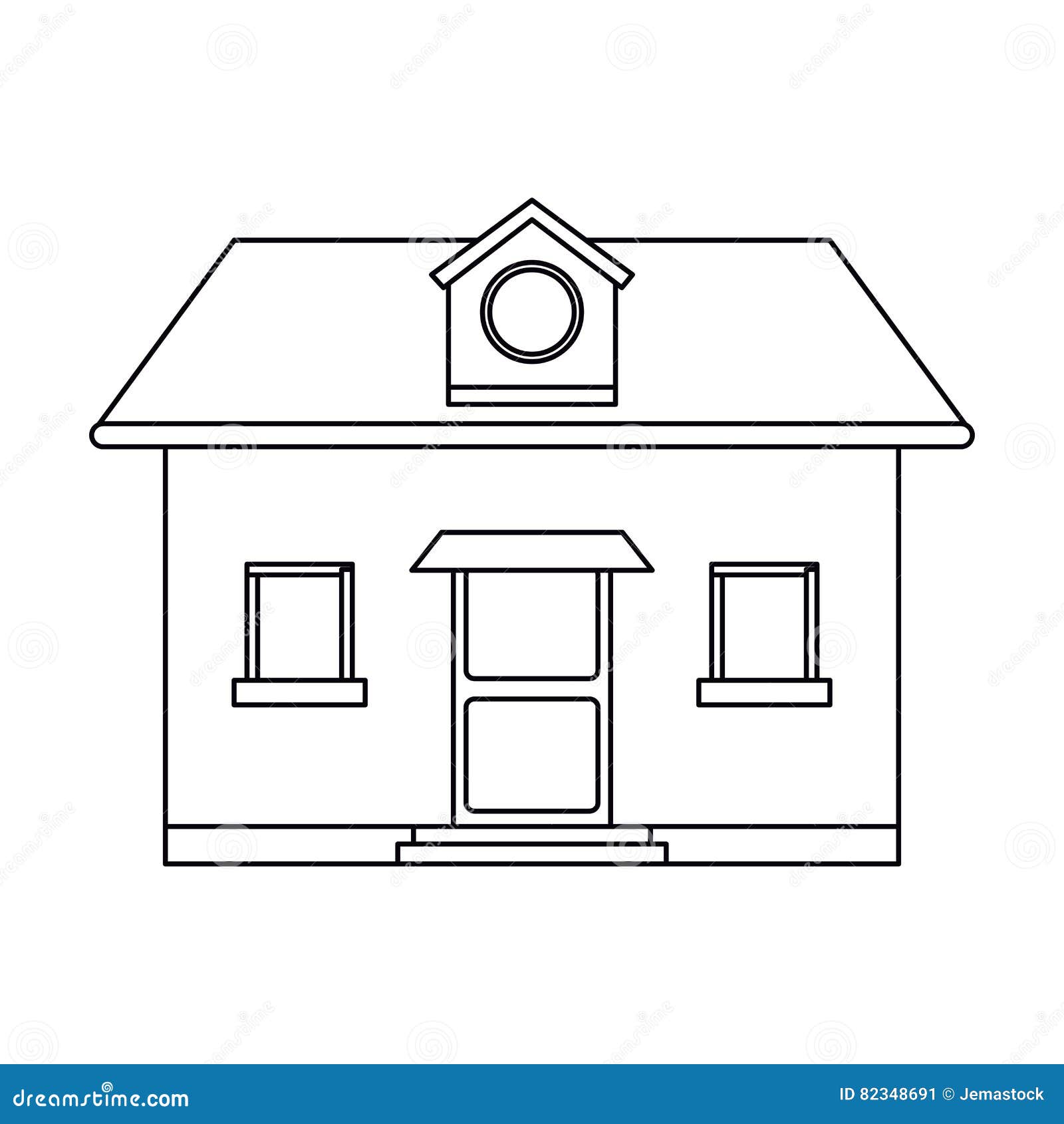 Front View Home Round Window Loft Outline Stock Vector - Illustration ...