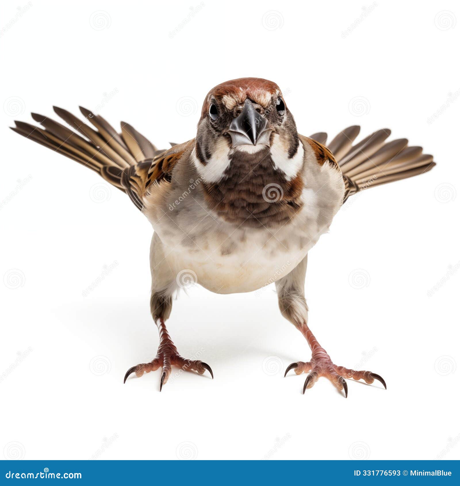 Front View of House Sparrow Spreading Wings on White Background Stock ...
