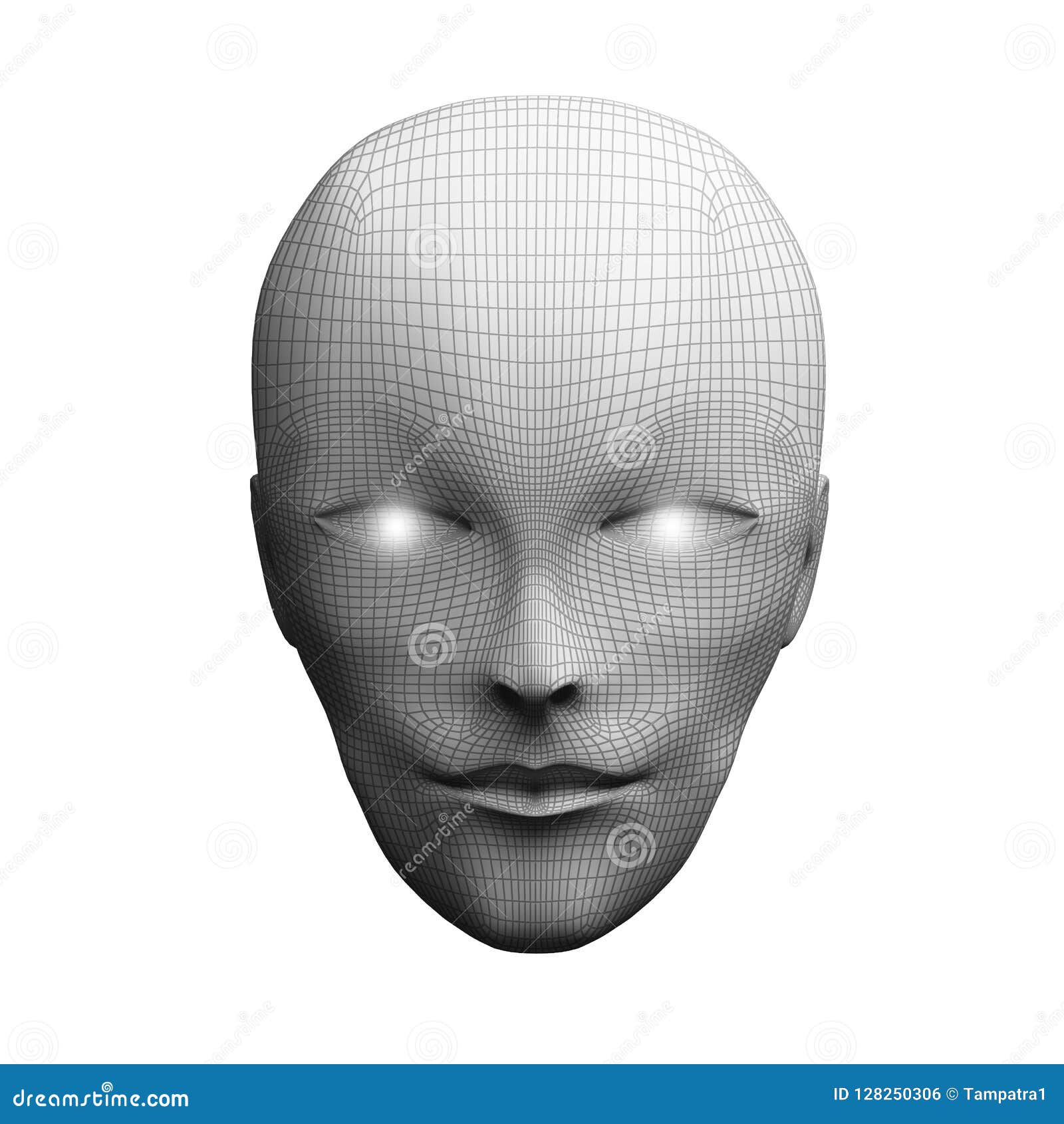 Front View of Human Head. Model Isolated on White Background, Ar Stock ...