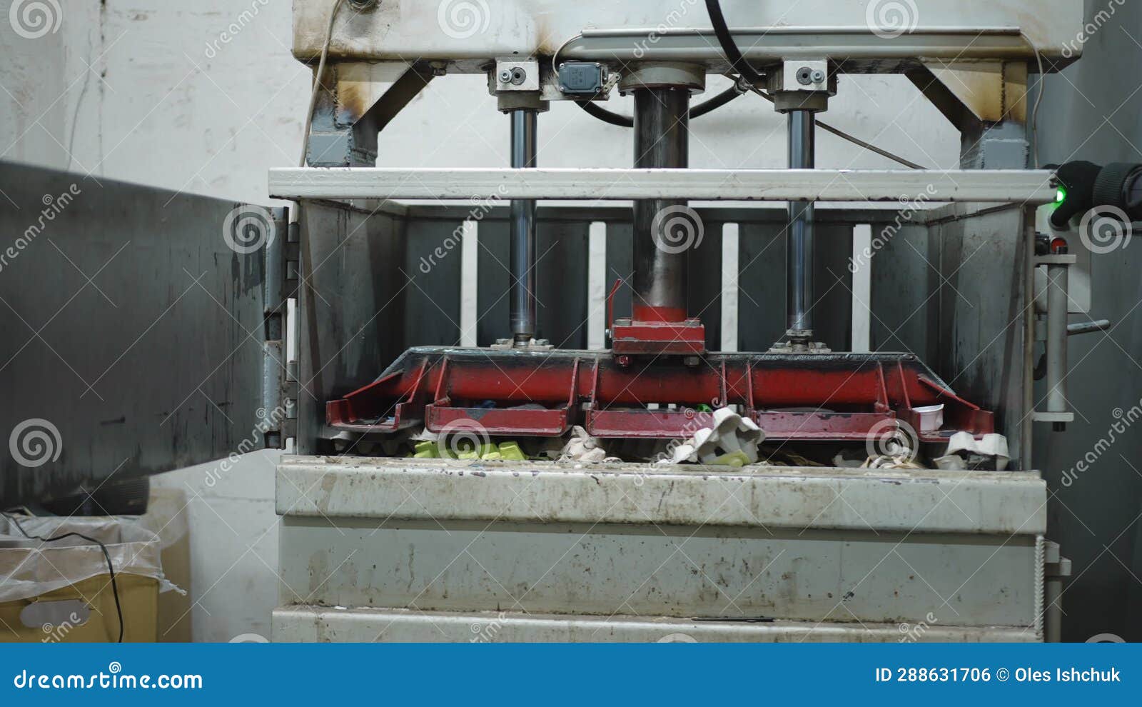 Front View Hydraulic Press Machine Pressing Empty Used Paper Egg ...