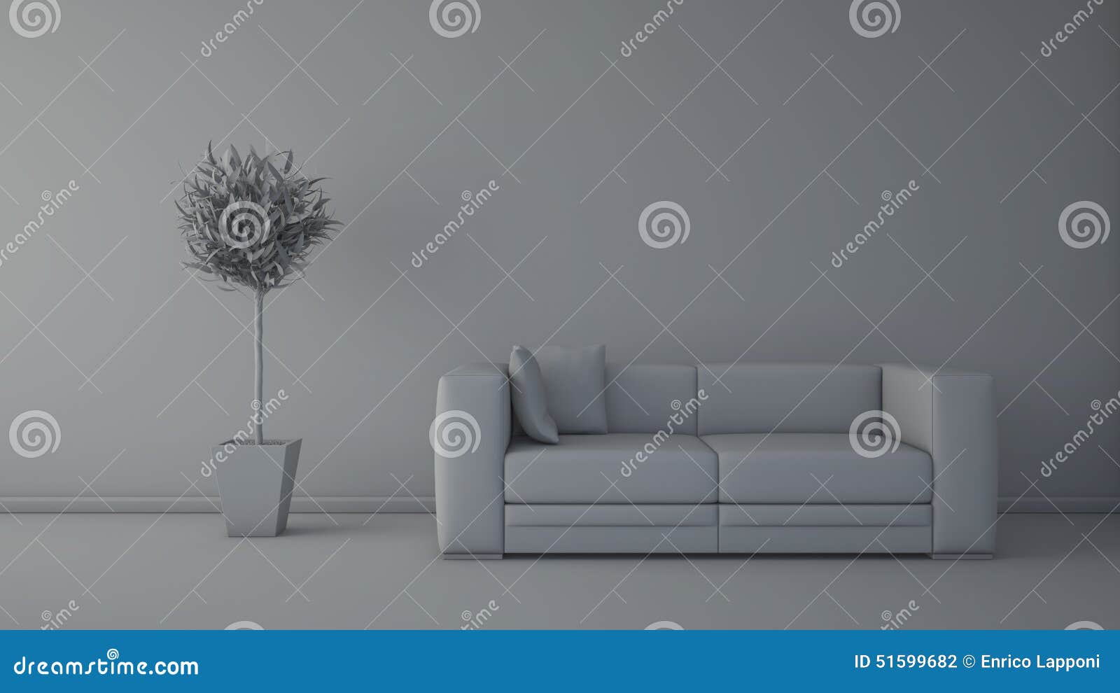 Front View of an Interior Rendering of a Living Room Stock Illustration ...